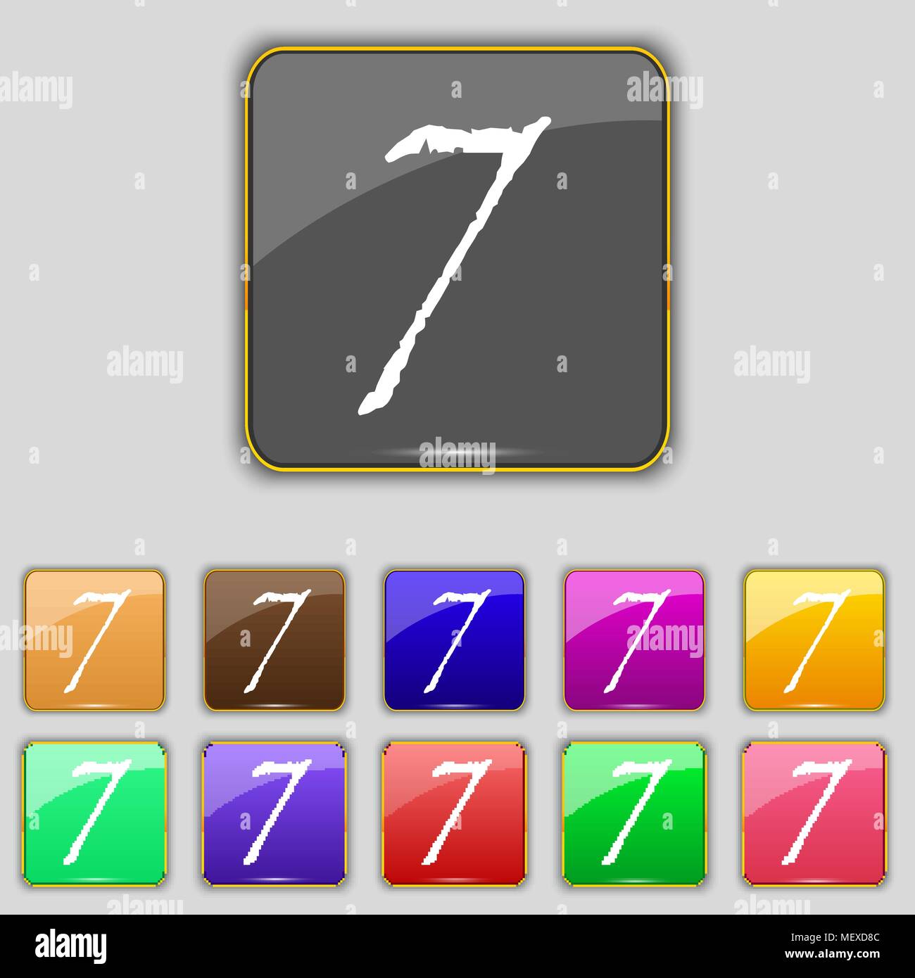 number seven icon sign. Set of coloured buttons. Vector illustration ...