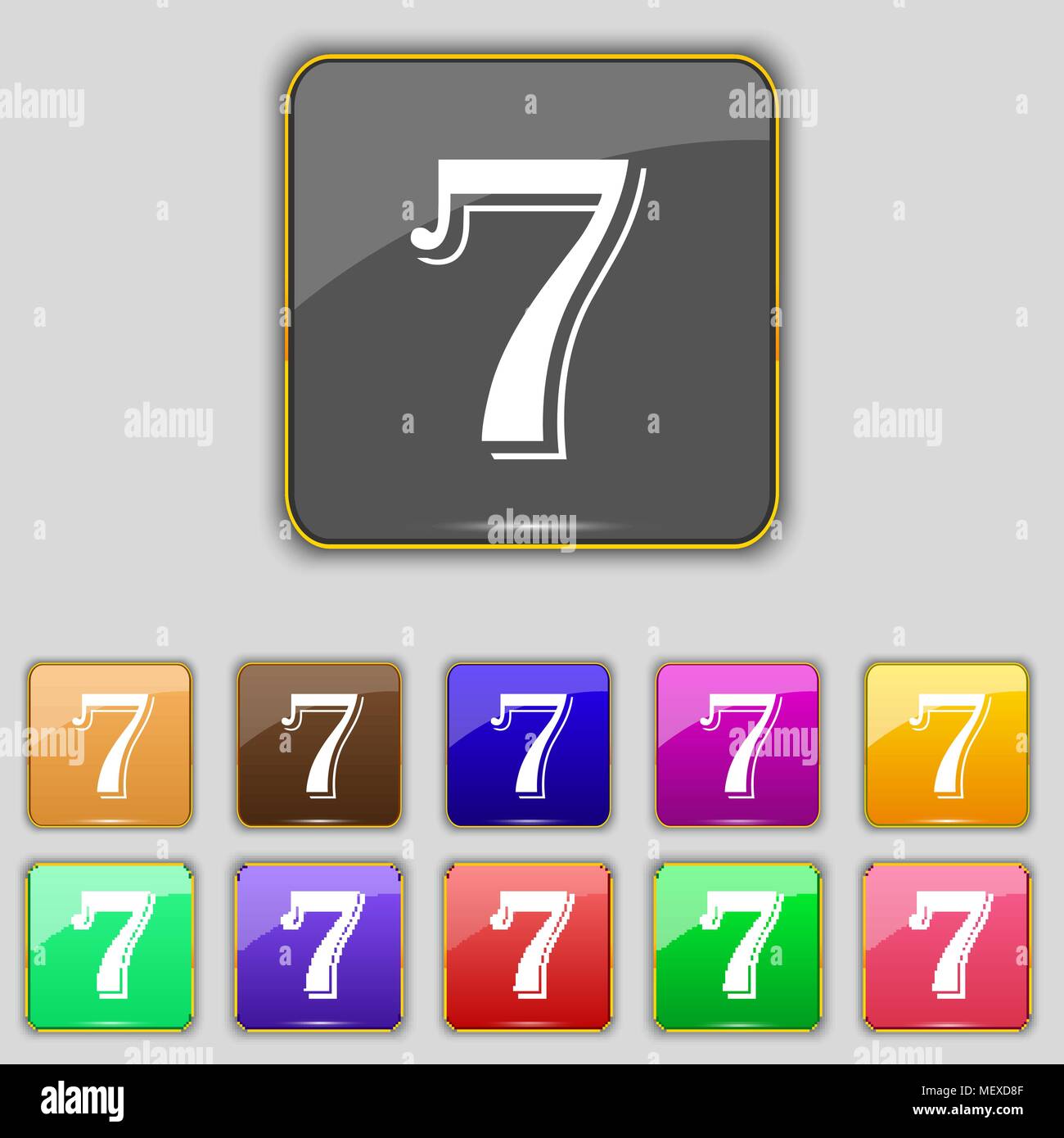 number seven icon sign. Set of coloured buttons. Vector illustration ...