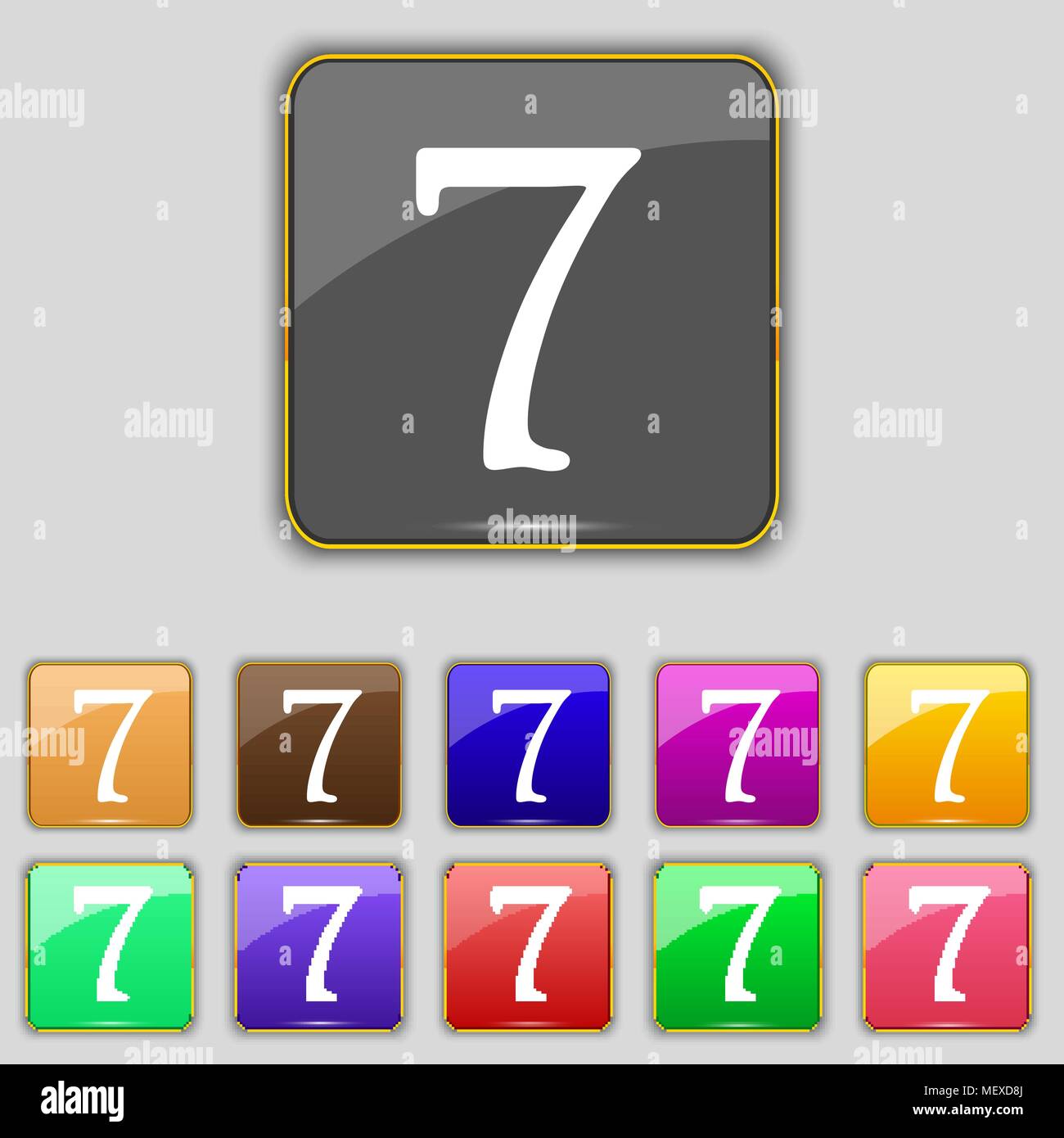 number seven icon sign. Set of coloured buttons. Vector illustration ...