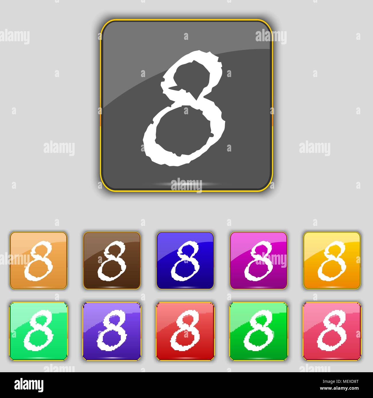 number Eight icon sign. Set of coloured buttons. Vector illustration ...