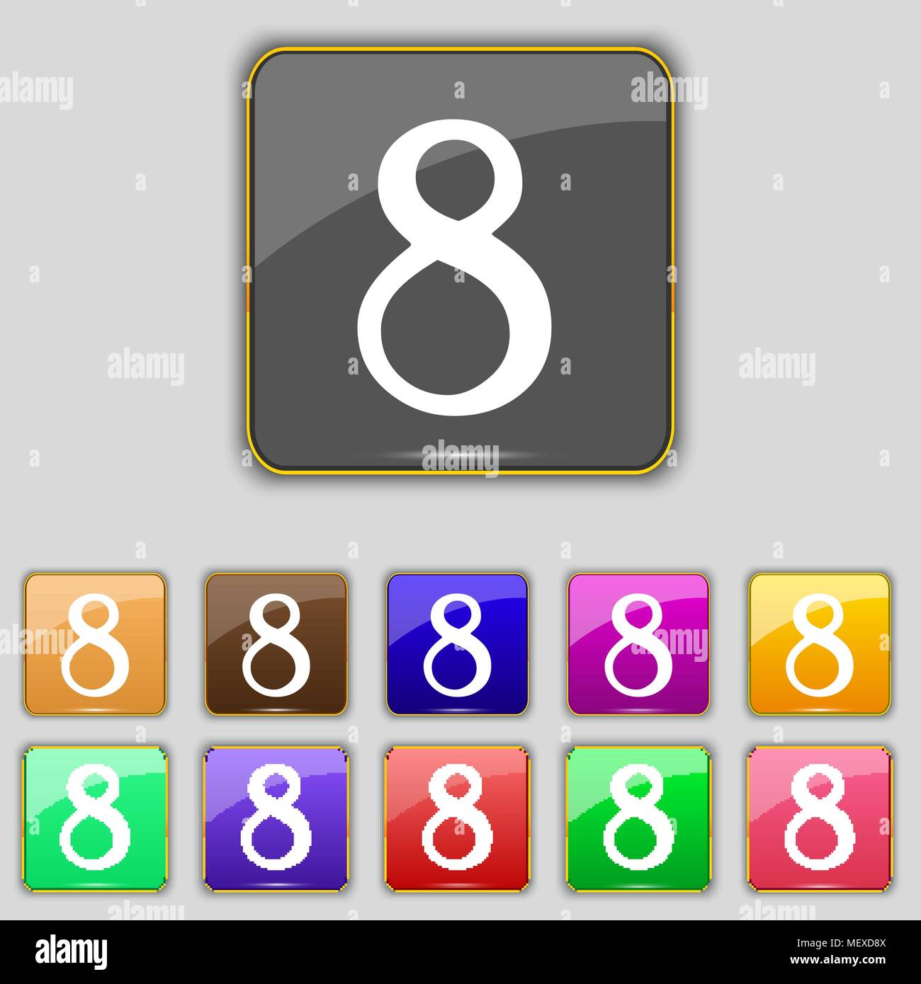 number Eight icon sign. Set of coloured buttons. Vector illustration ...