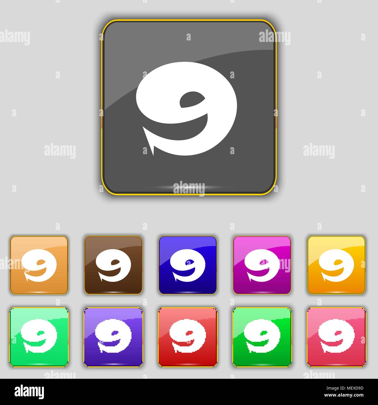 number Nine icon sign. Set of coloured buttons. Vector illustration ...