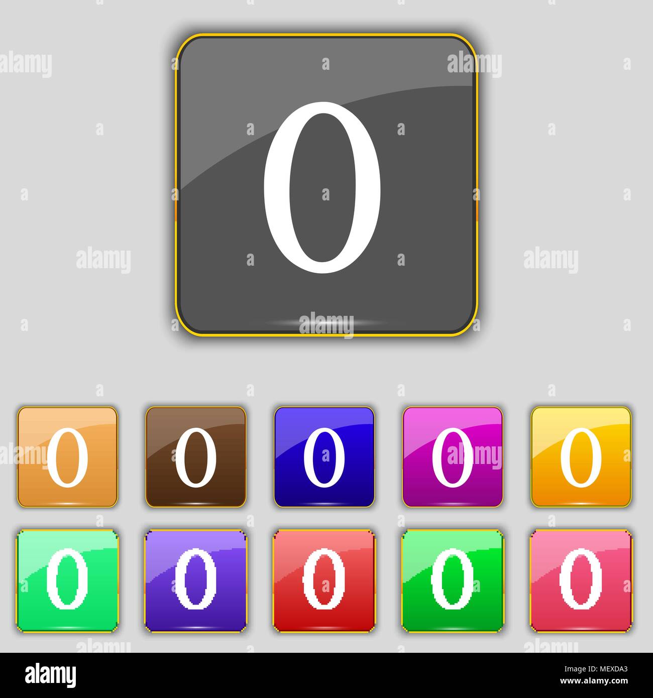 number zero icon sign. Set of coloured buttons. Vector illustration ...