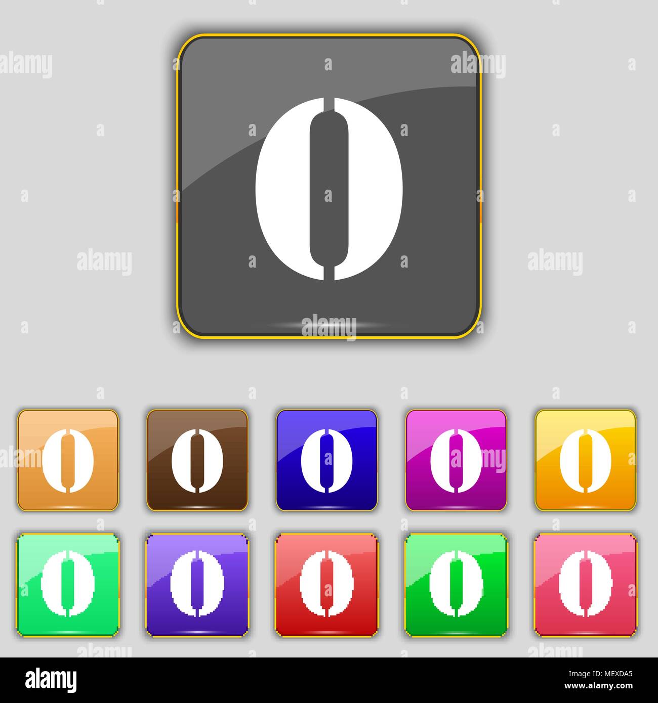 number zero icon sign. Set of coloured buttons. Vector illustration ...