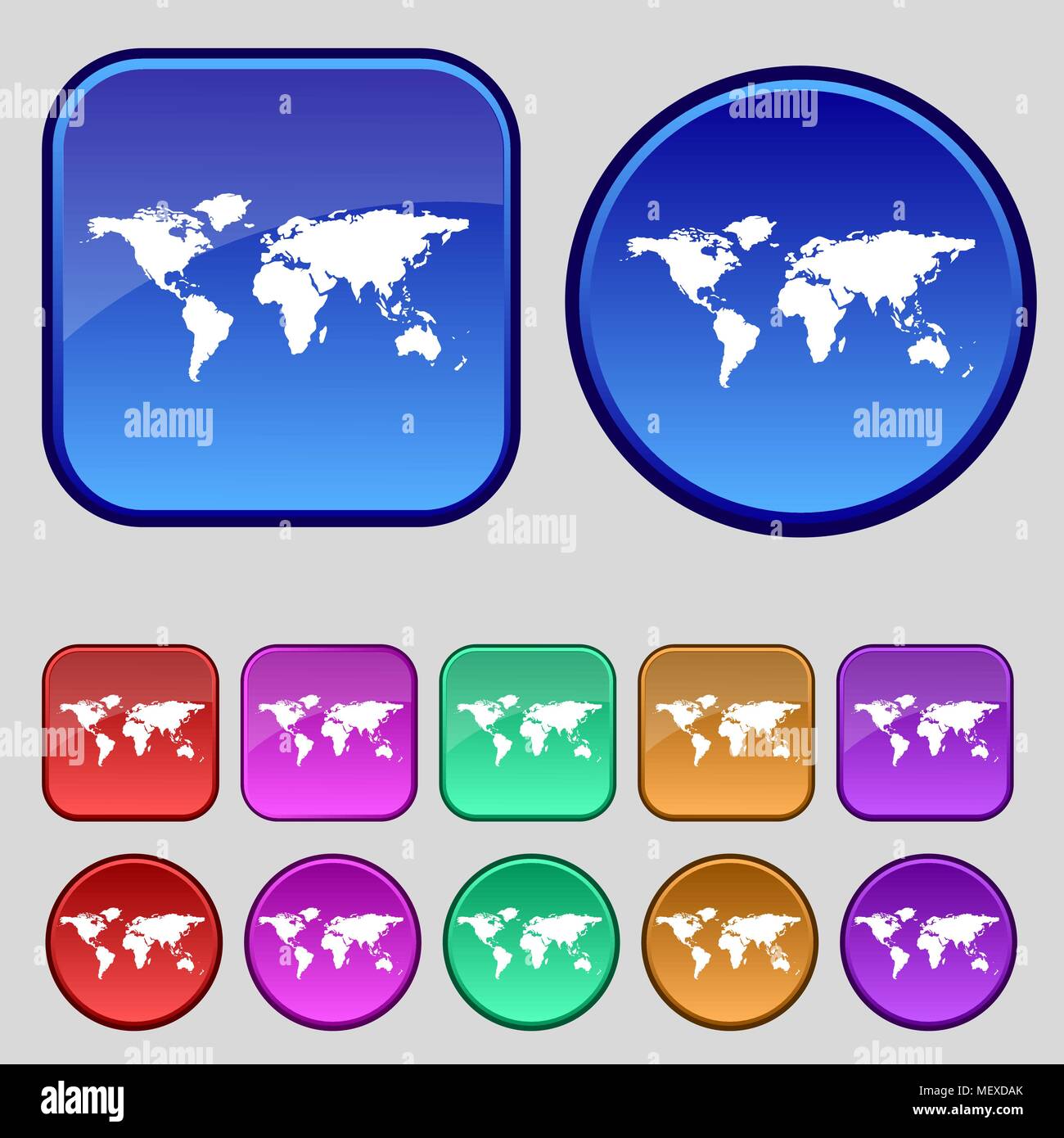Globe sign icon. World map geography symbol. Set colourful buttons ...