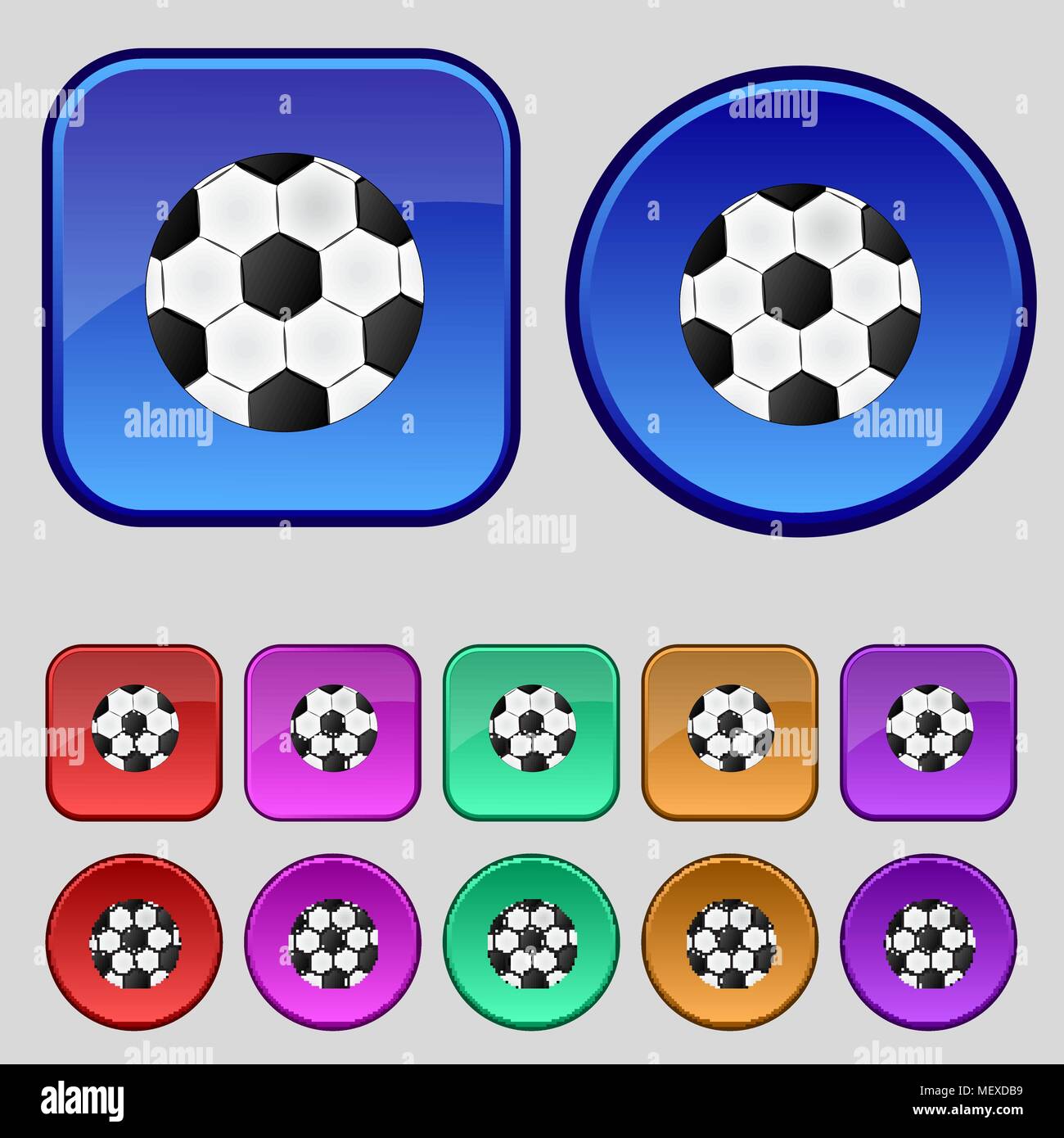 Football ball sign icon. Soccer Sport symbol. Set colourful buttons ...