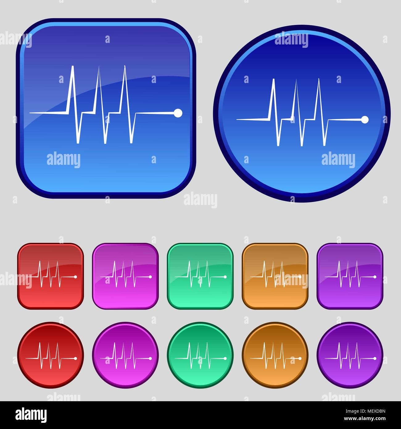 Cardiogram monitoring sign icon. Heart beats symbol. Set colourful ...