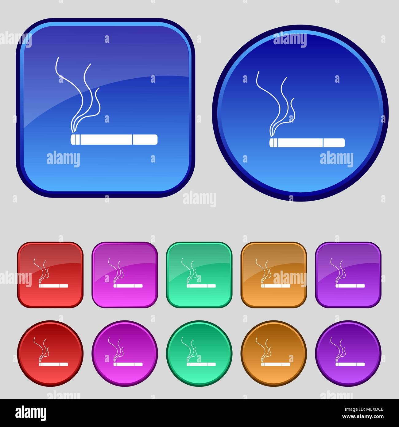 Smoking sign icon. Cigarette symbol. Set colourful buttons. Vector ...