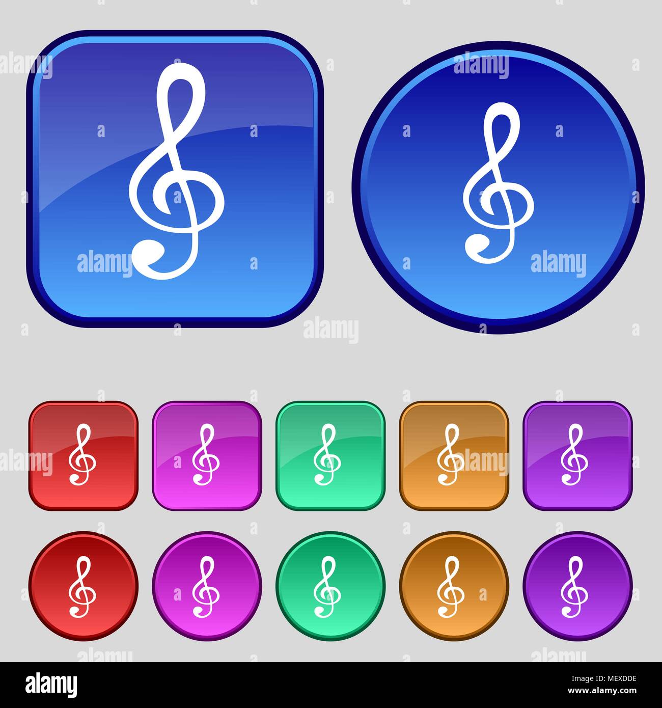 Music note sign icon. Musical symbol. Set colourful buttons. Vector ...