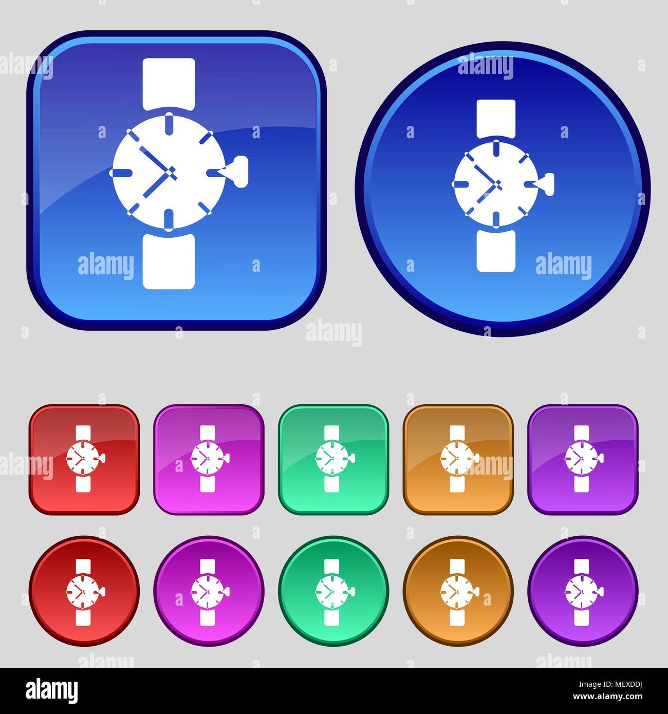 Wrist Watch sign icon. Mechanical clock symbol. Set colourful buttons ...