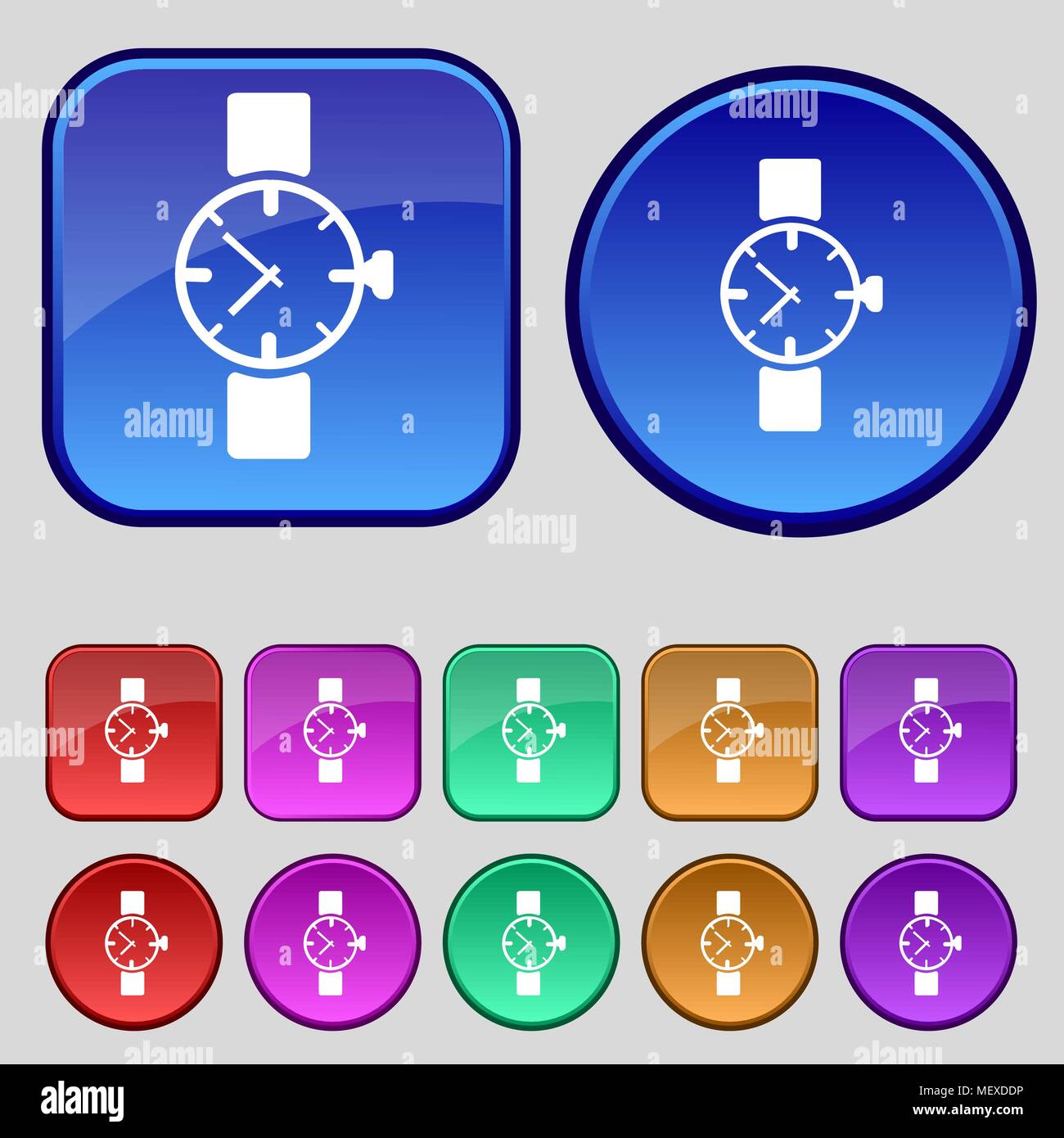 Wrist Watch sign icon. Mechanical clock symbol. Set colourful buttons ...