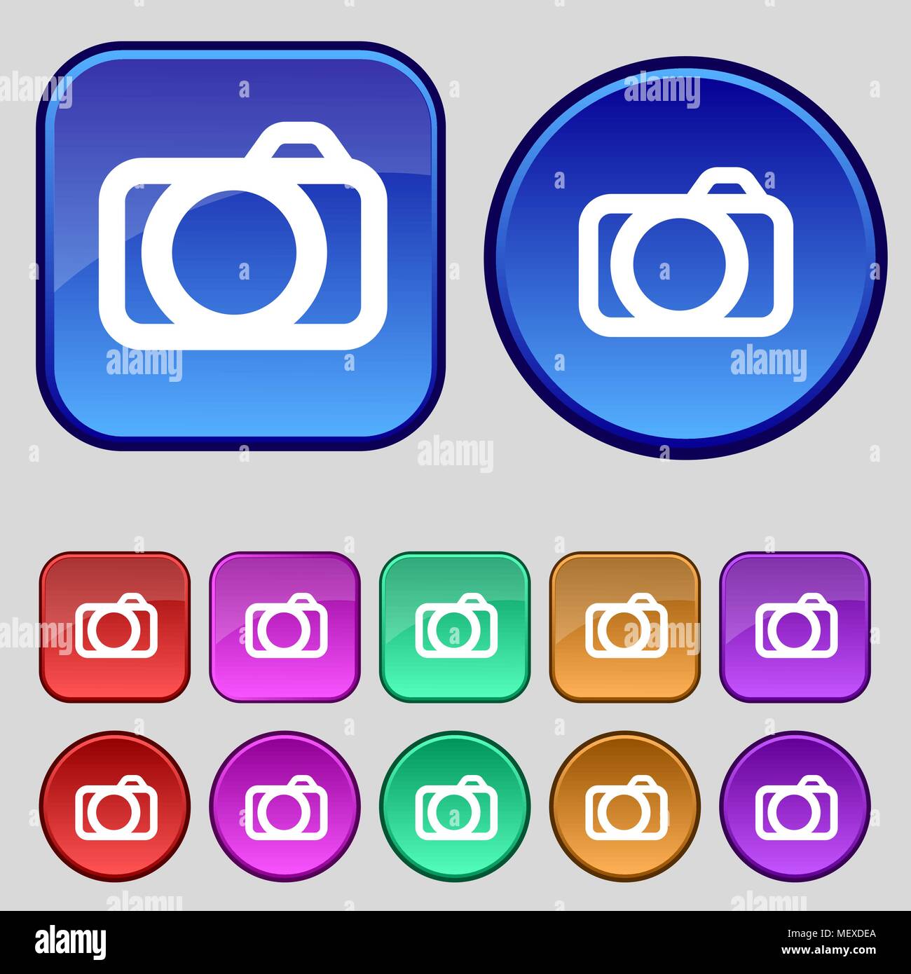Photo camera sign icon. Digital photo camera symbol. Set colourful ...