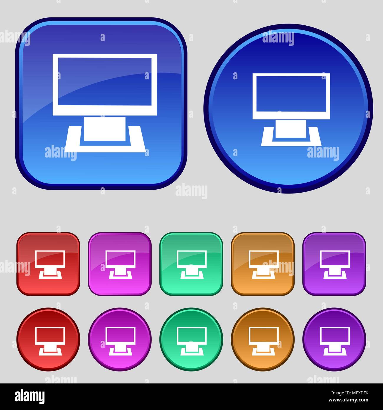 Computer widescreen monitor sign icon. Set colourful buttons. Modern UI ...