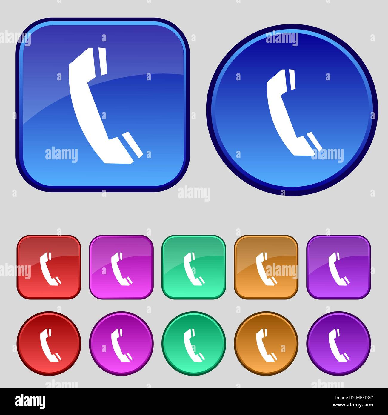 Phone sign icon. Support symbol. Call center. Set colourful buttons ...