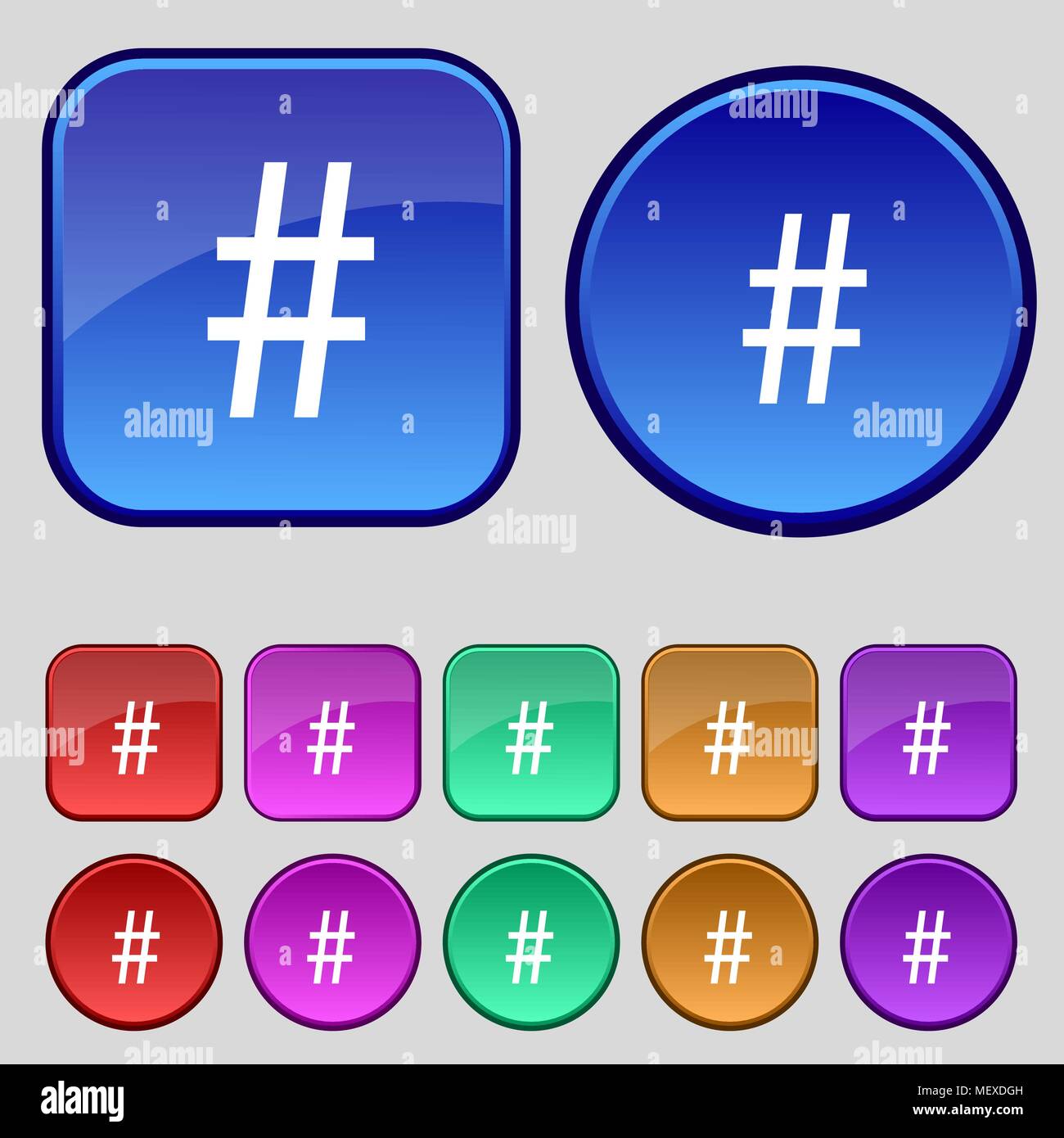 hash tag icon. Set colourful buttons sign. Vector illustration Stock ...