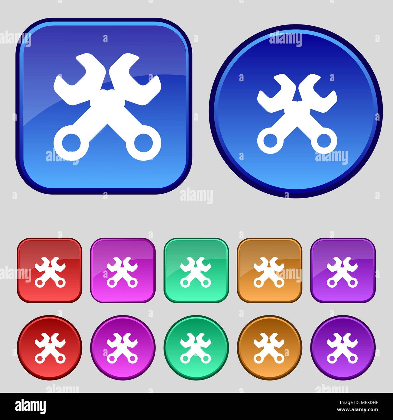 Wrench key sign icon. Service tool symbol. Set colourful buttons ...