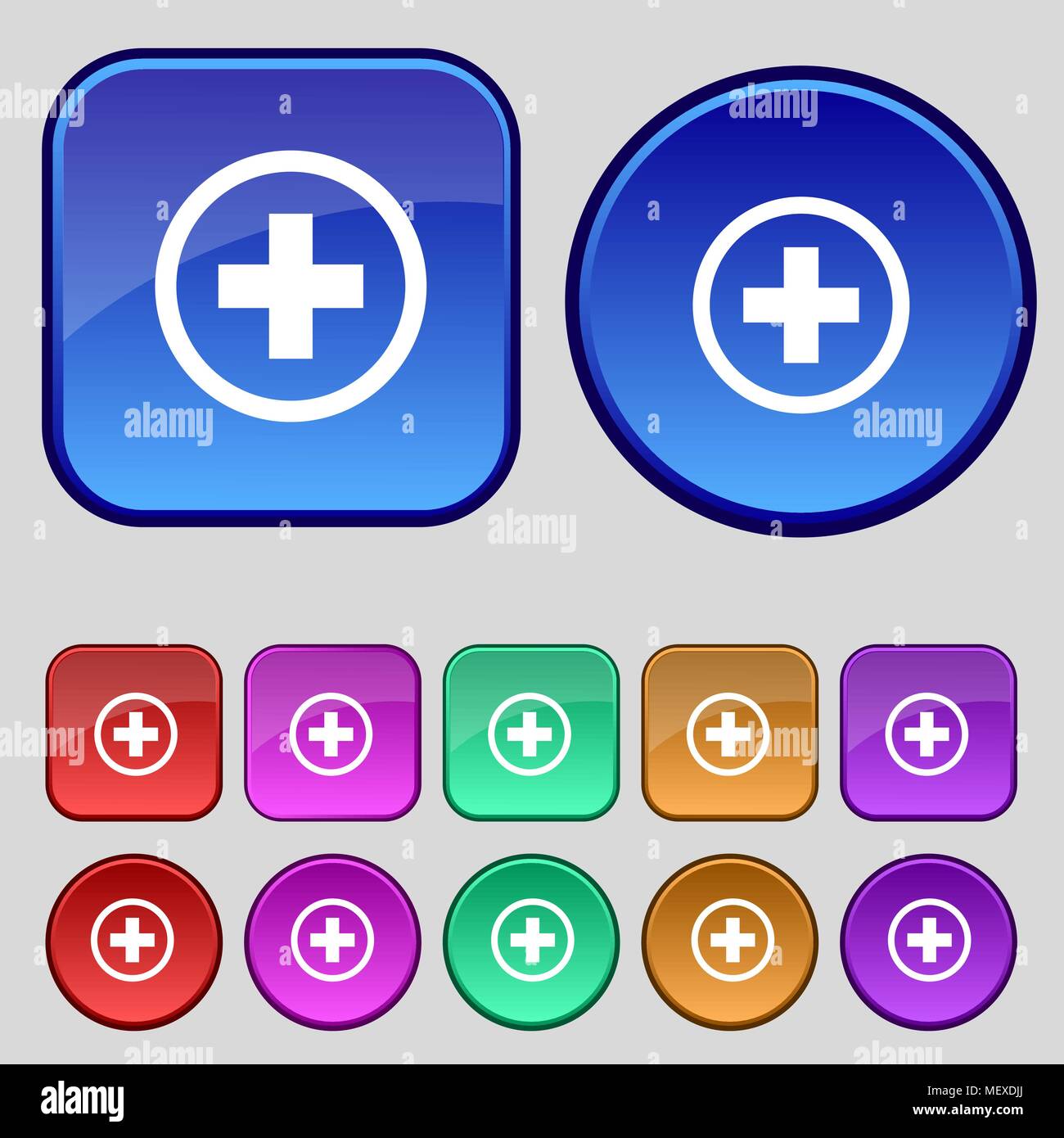 Plus sign icon. Positive symbol. Zoom in.Set colourful buttons Vector ...