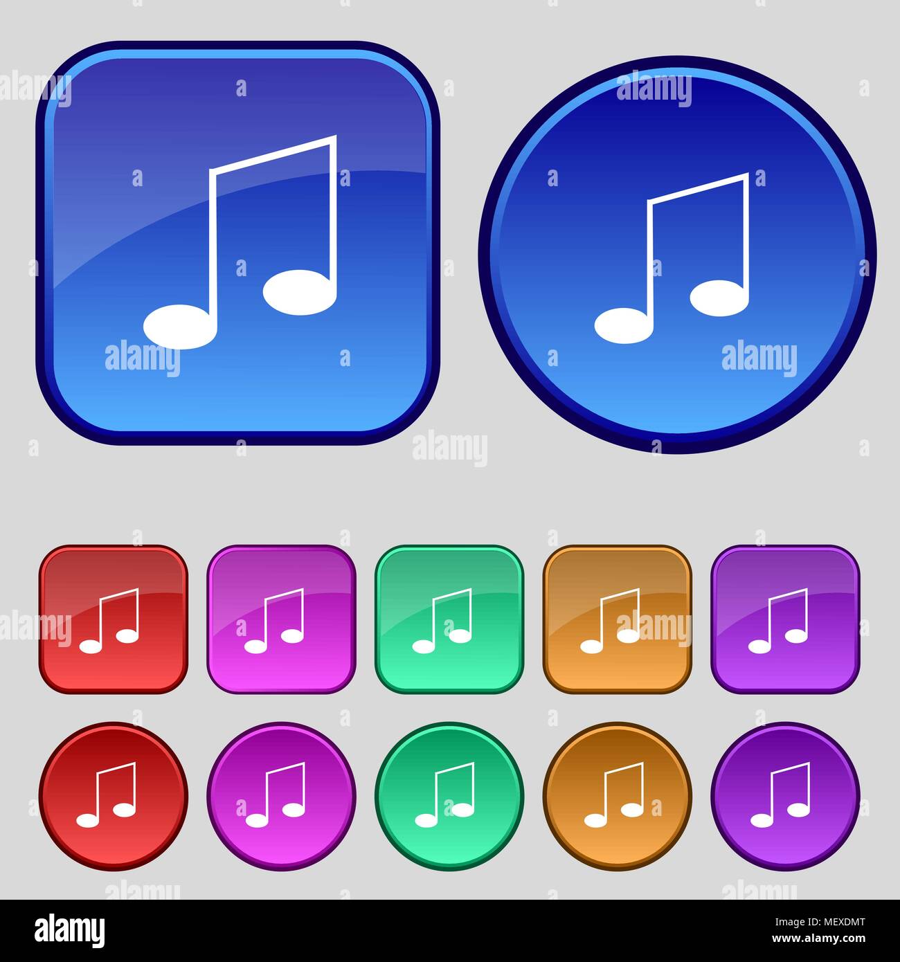 Music note sign icon. Musical symbol. Set colourful buttons. Vector ...
