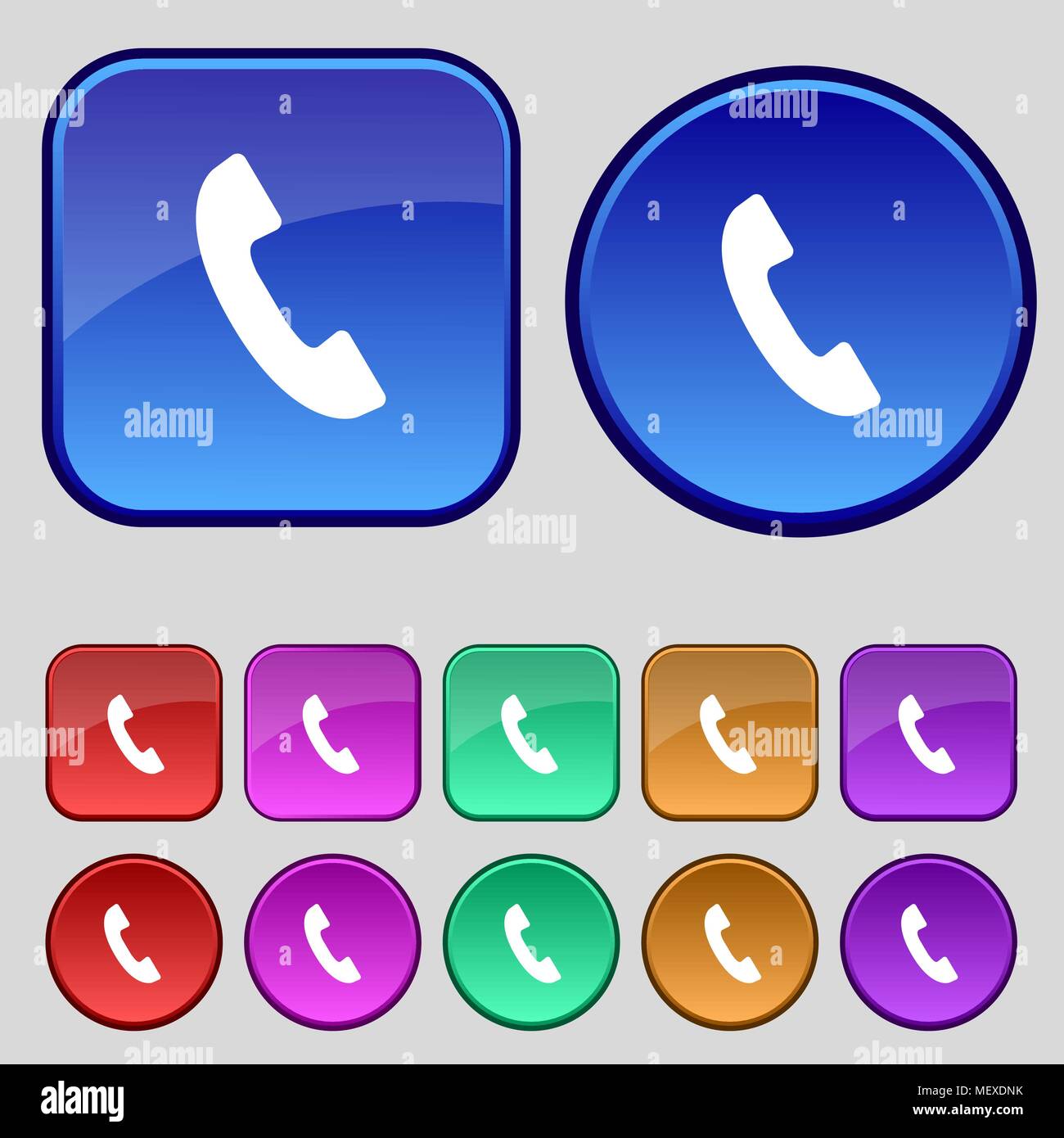 Phone sign icon. Support symbol. Call center. Set colourful buttons ...