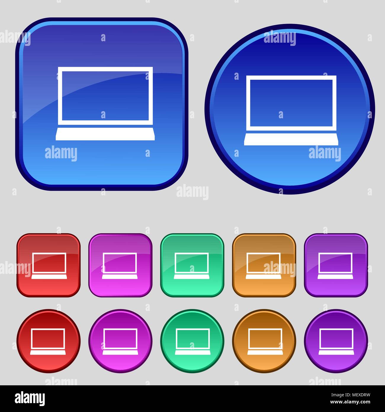 Laptop sign icon. Notebook pc symbol. Set colur buttons. Vector ...