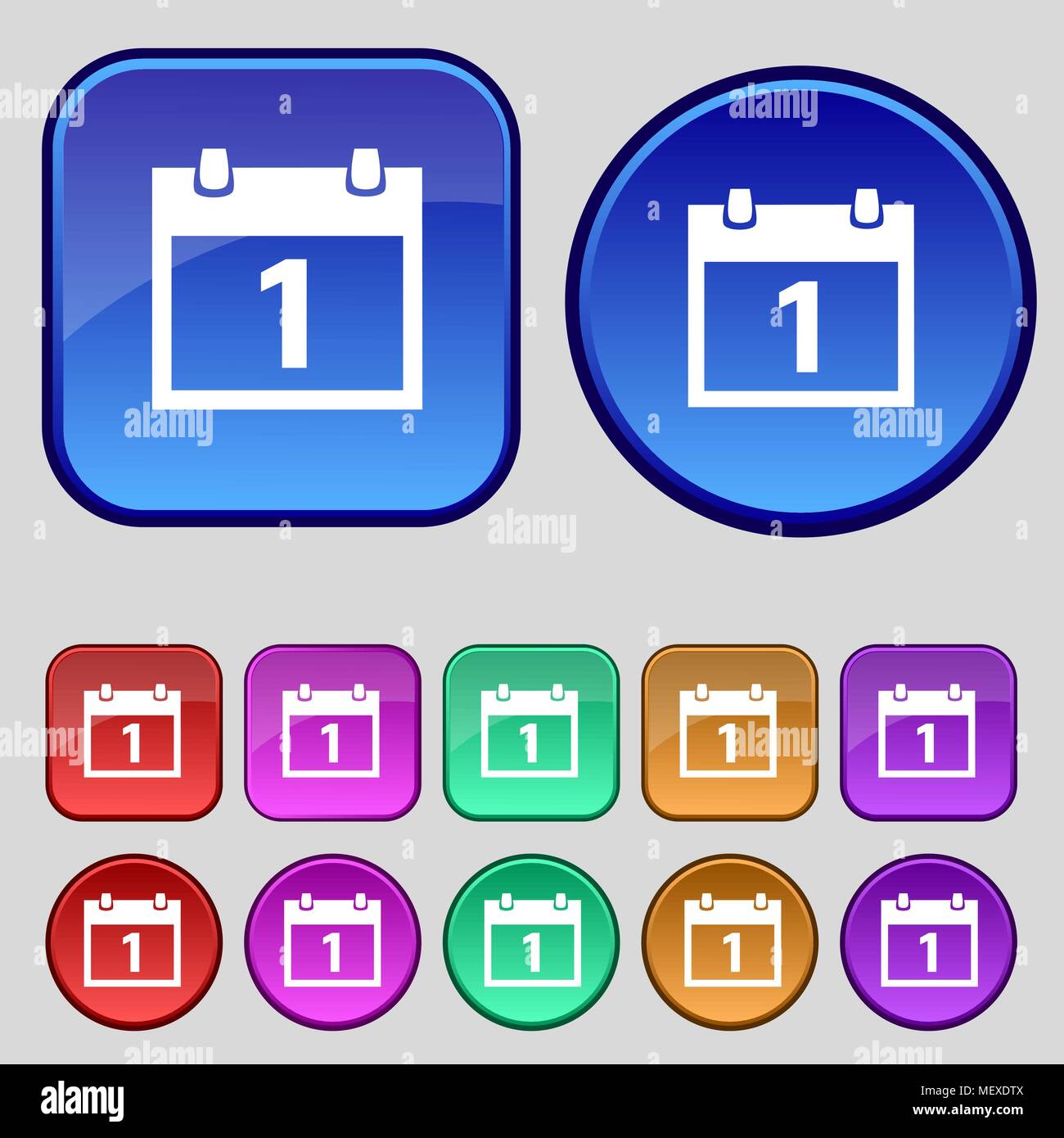 Calendar sign icon. 1 day month symbol. Date button. Set colourful ...