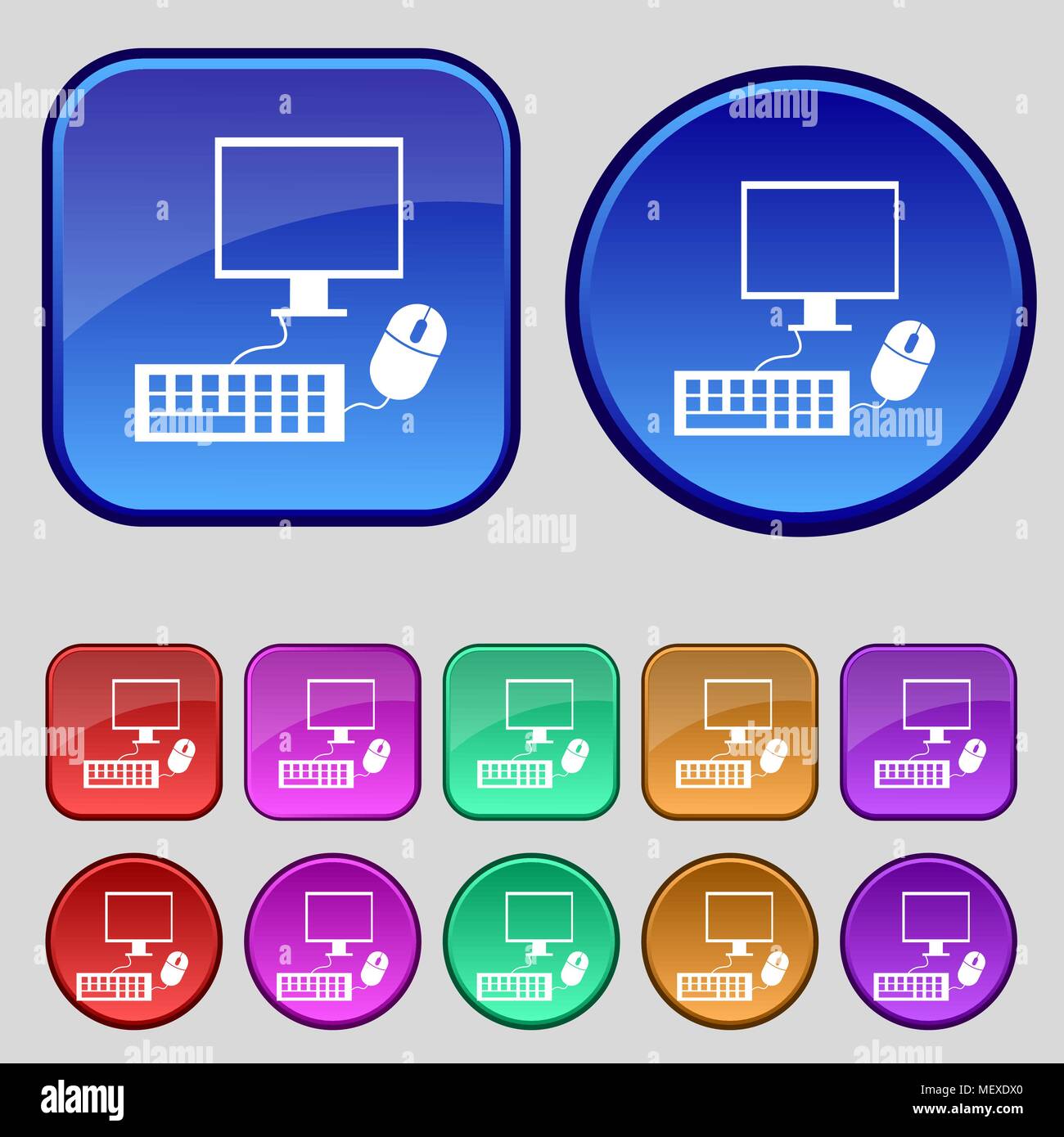 Computer Widescreen Monitor Keyboard Mouse Sign Icon Set Colourful Buttons Vector
