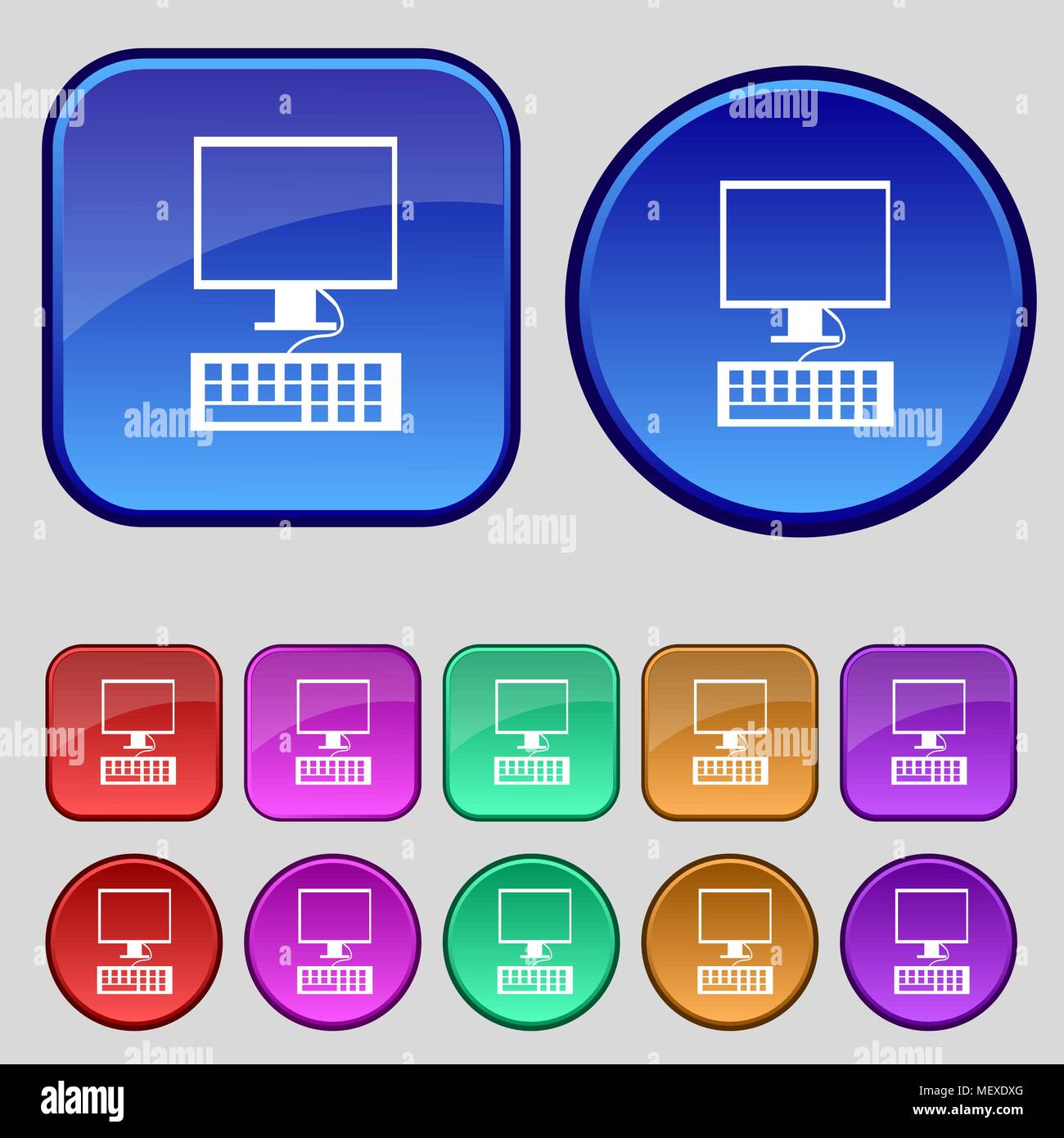 Computer monitor and keyboard Icon. Set colourful buttons. Vector ...