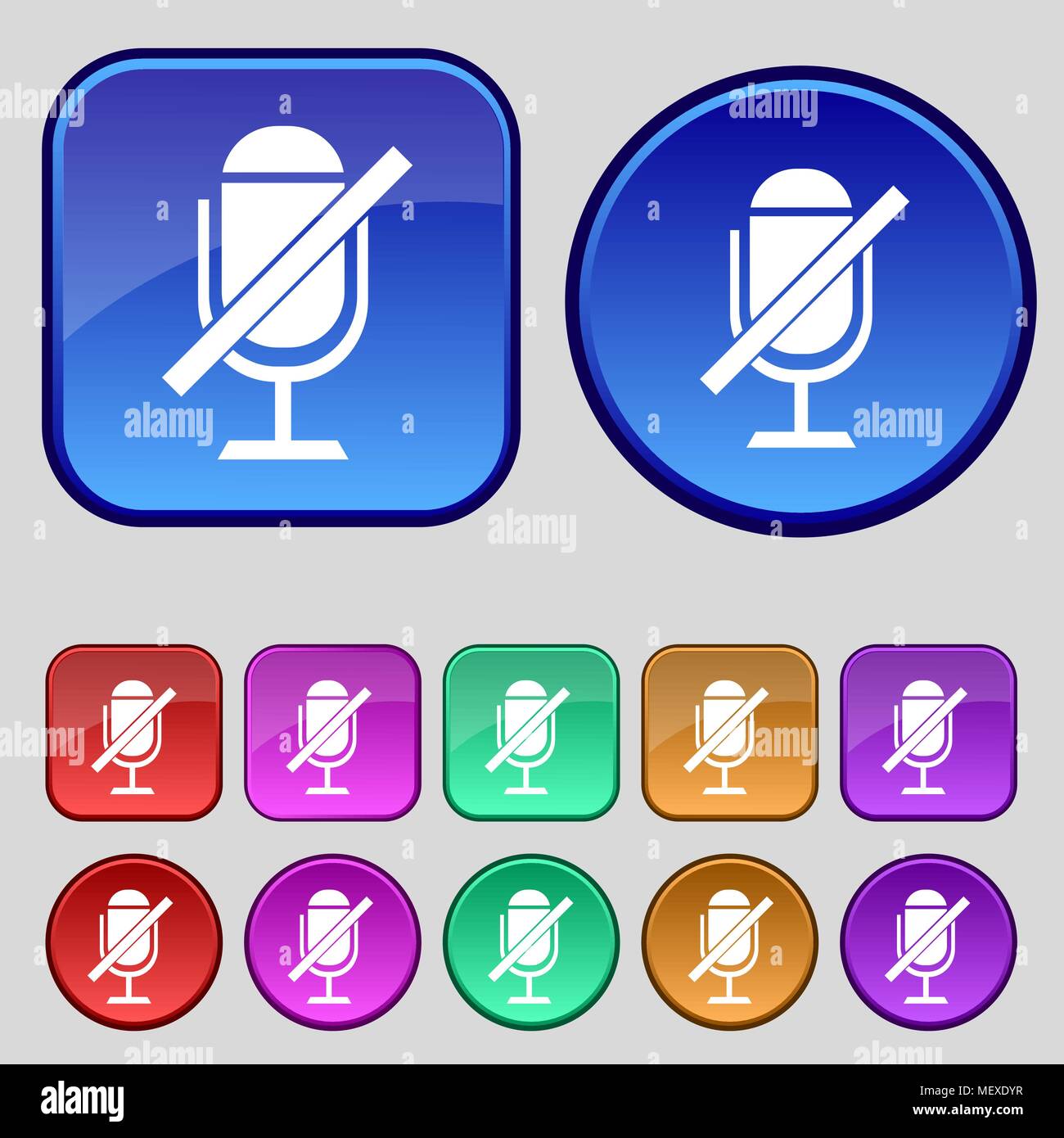 No Microphone sign icon. Speaker symbol. Set colourful buttons. Vector ...