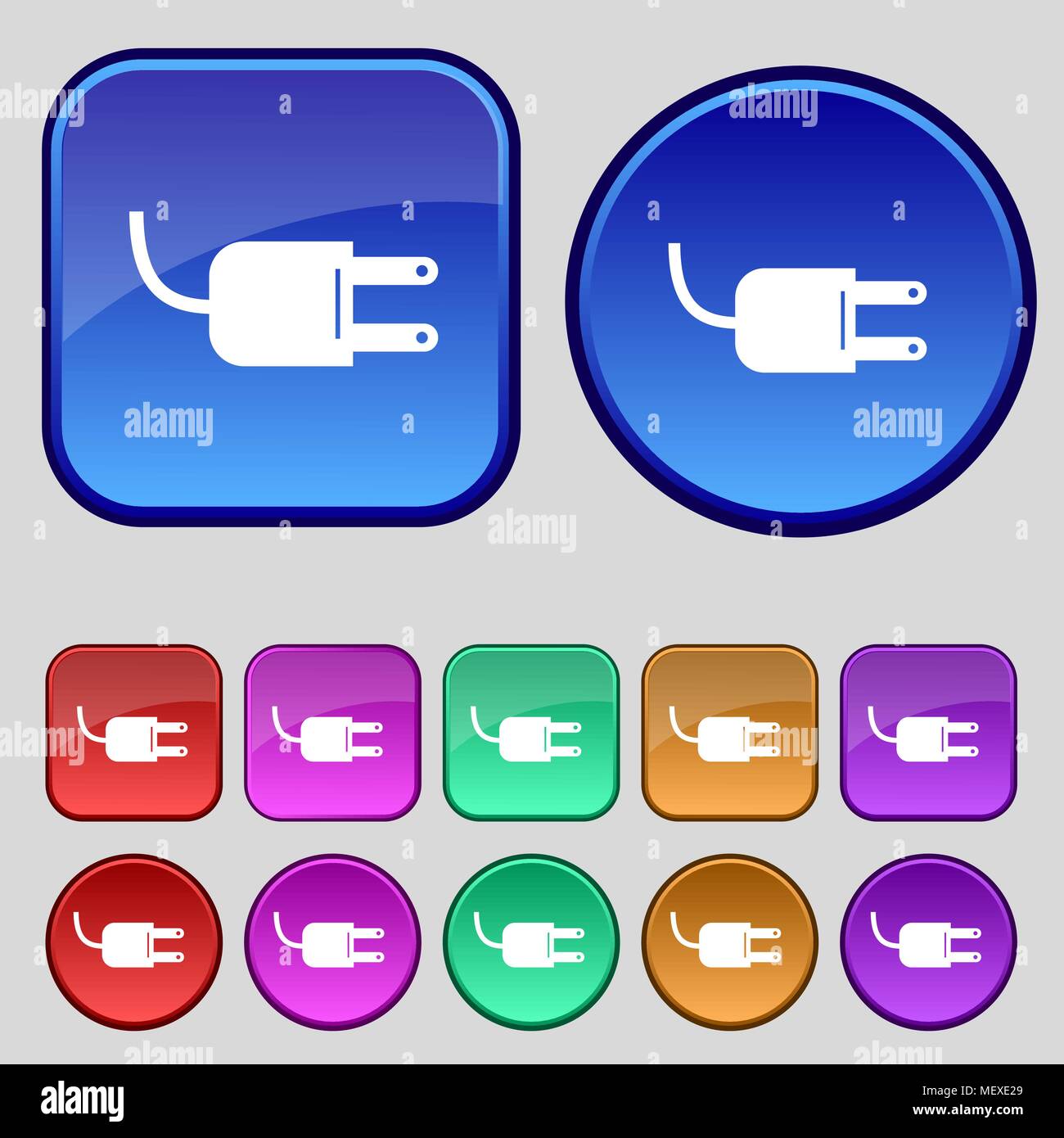 Electric plug sign icon. Power energy symbol. Set colour buttons ...