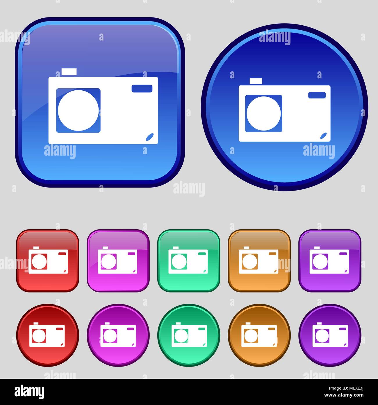 Photo camera sign icon. Digital symbol. Set colourful buttons. Vector ...