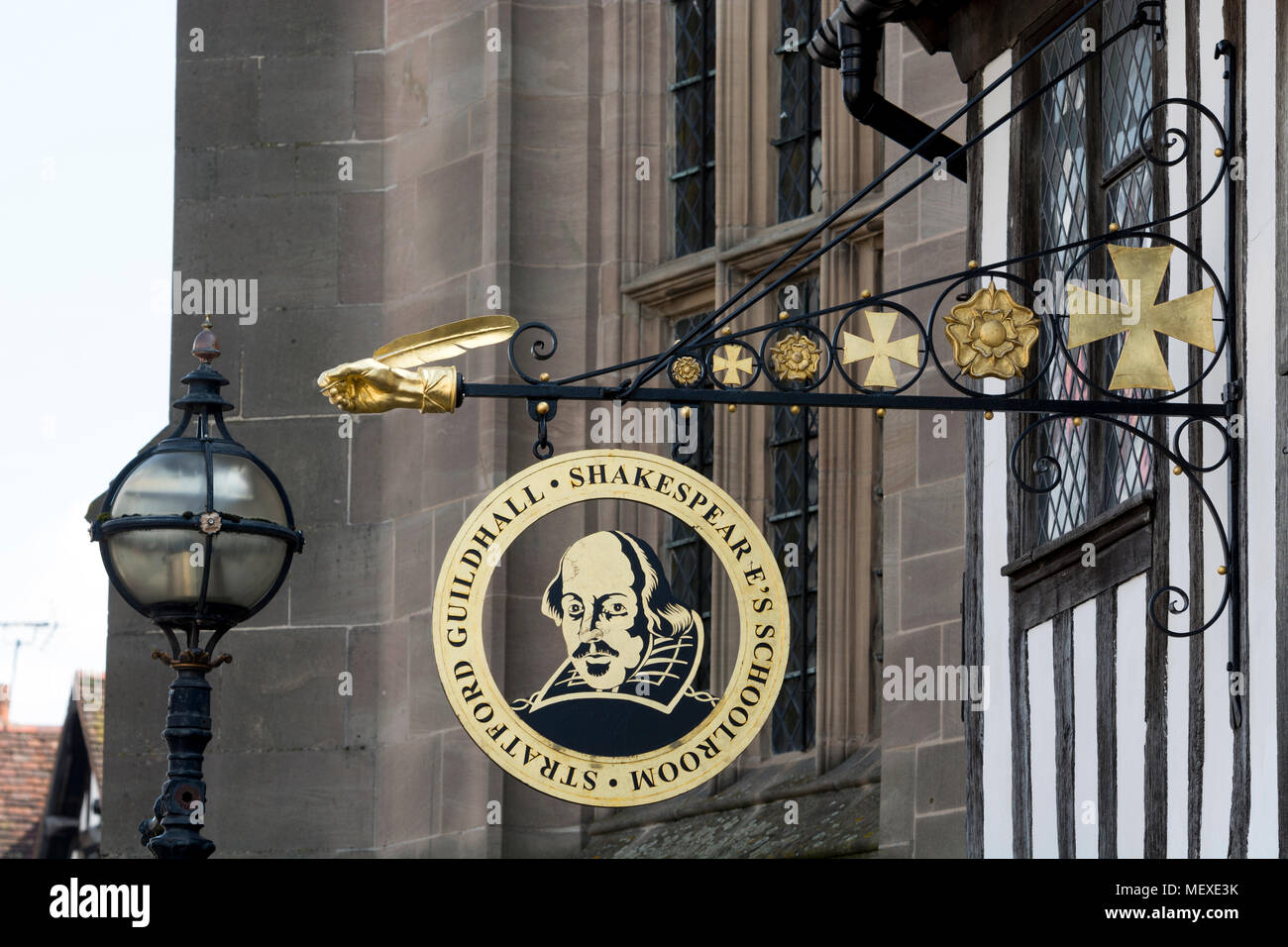 Shakespeare`s schoolroom sign, Stratford-upon-Avon, Warwickshire ...