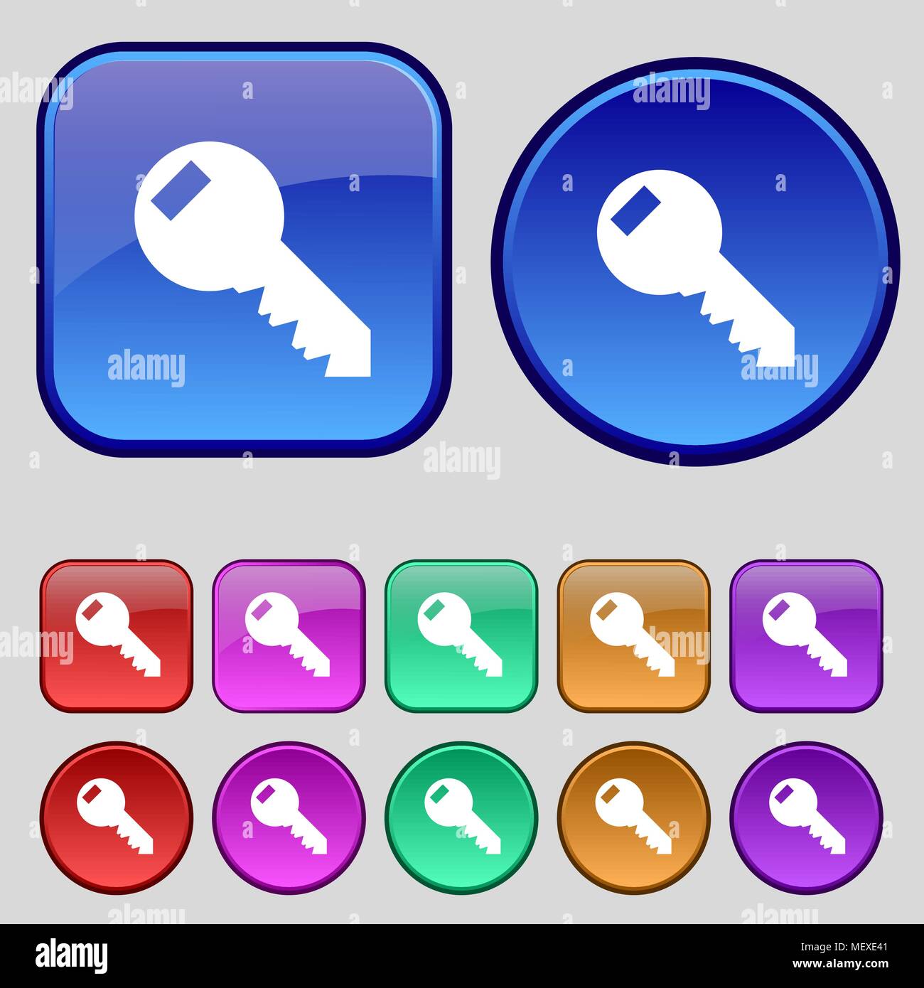 Key sign icon. Unlock tool symbol. Set of colored buttons. Vector ...