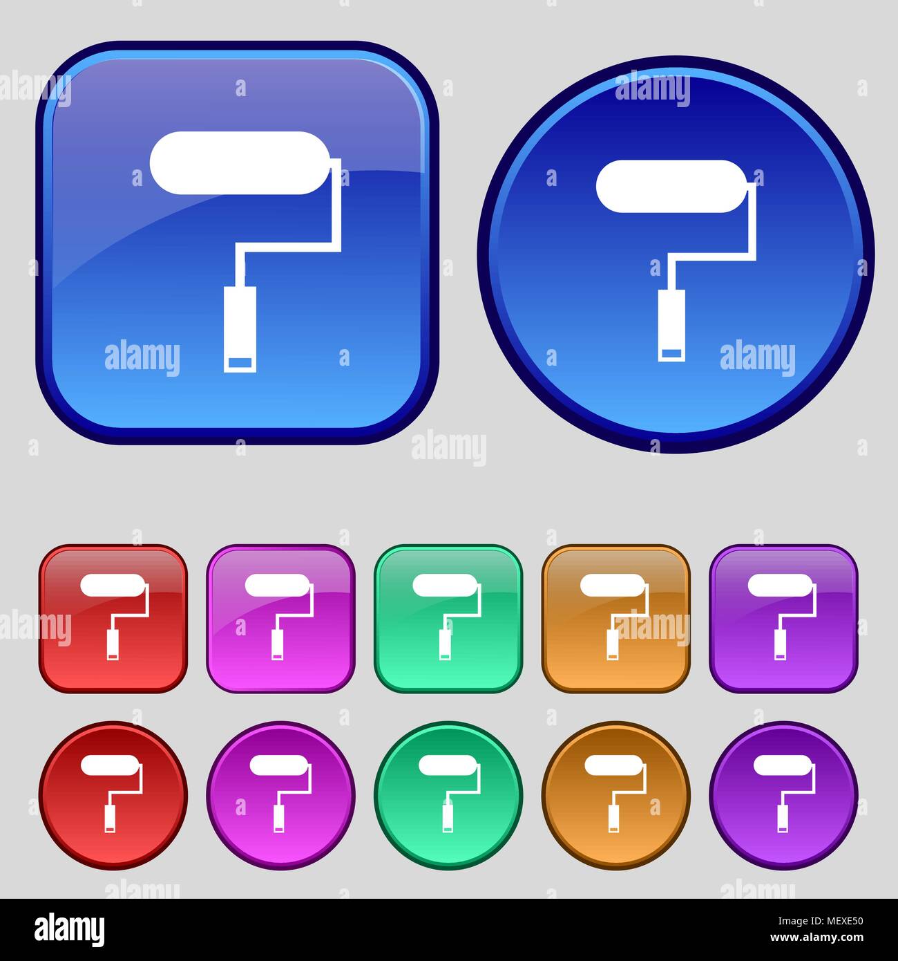 Paint roller sign icon. Painting tool symbol. Set of colored buttons ...