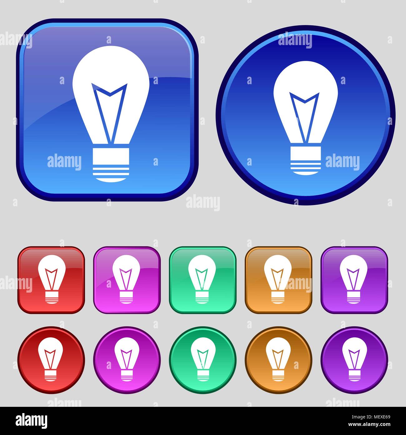 Light lamp sign icon. Idea symbol. Lightis on. Set of colored buttons ...