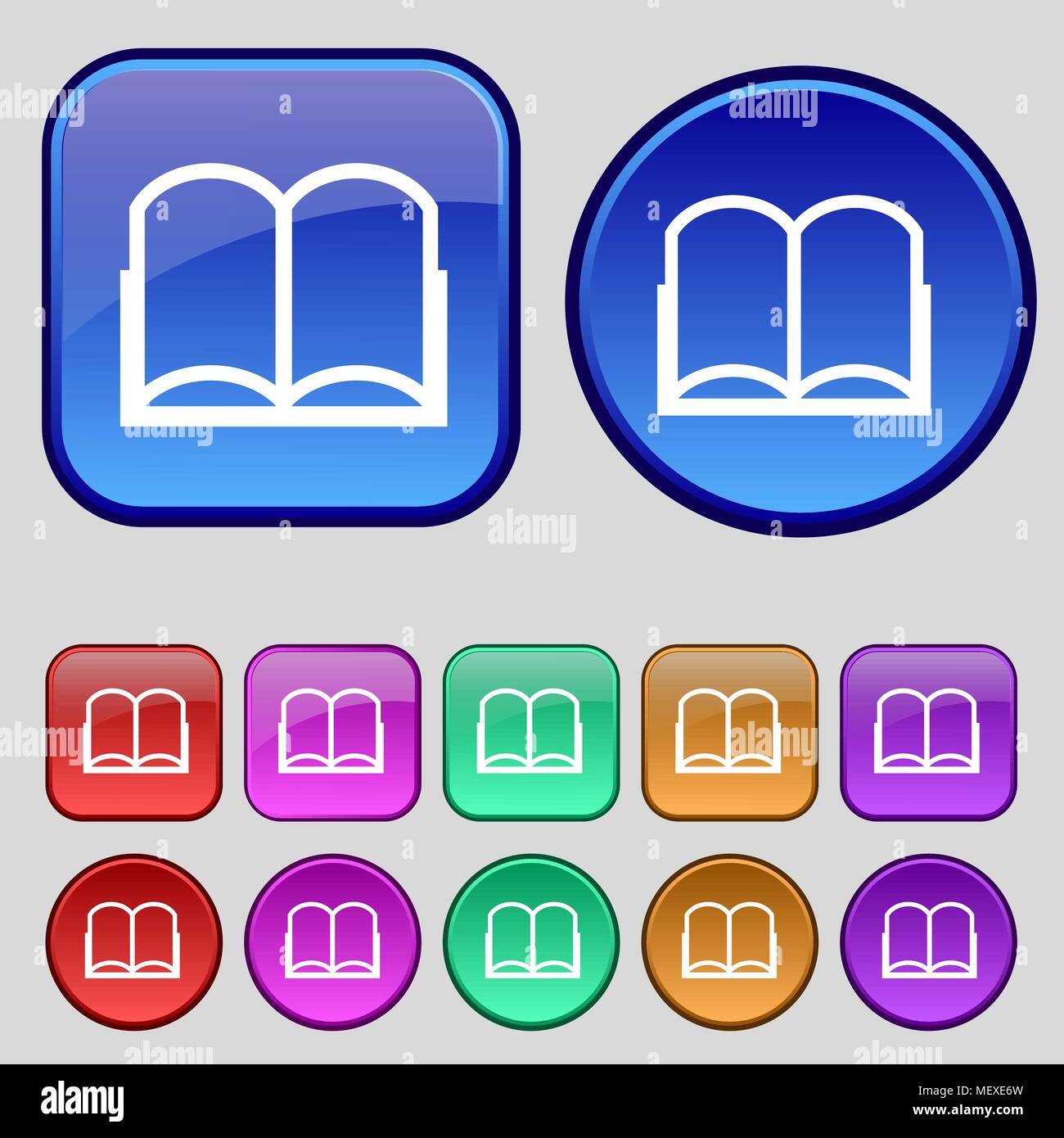 Book sign icon. Open book symbol. Set of colored buttons. Vector ...