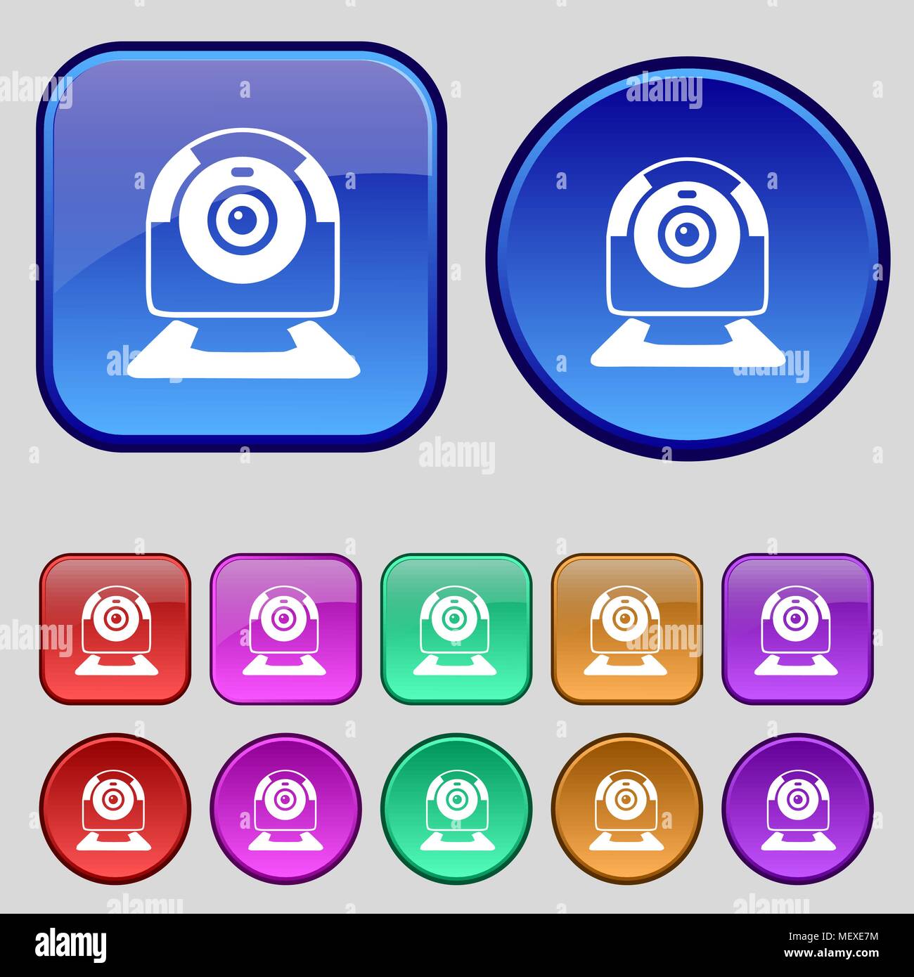 Webcam sign icon. Web video chat symbol. Camera chat. Set of colored ...