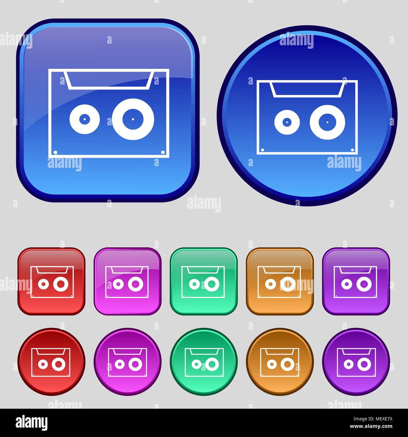 cassette sign icon. Audiocassette symbol. Set of colour buttons. Vector ...