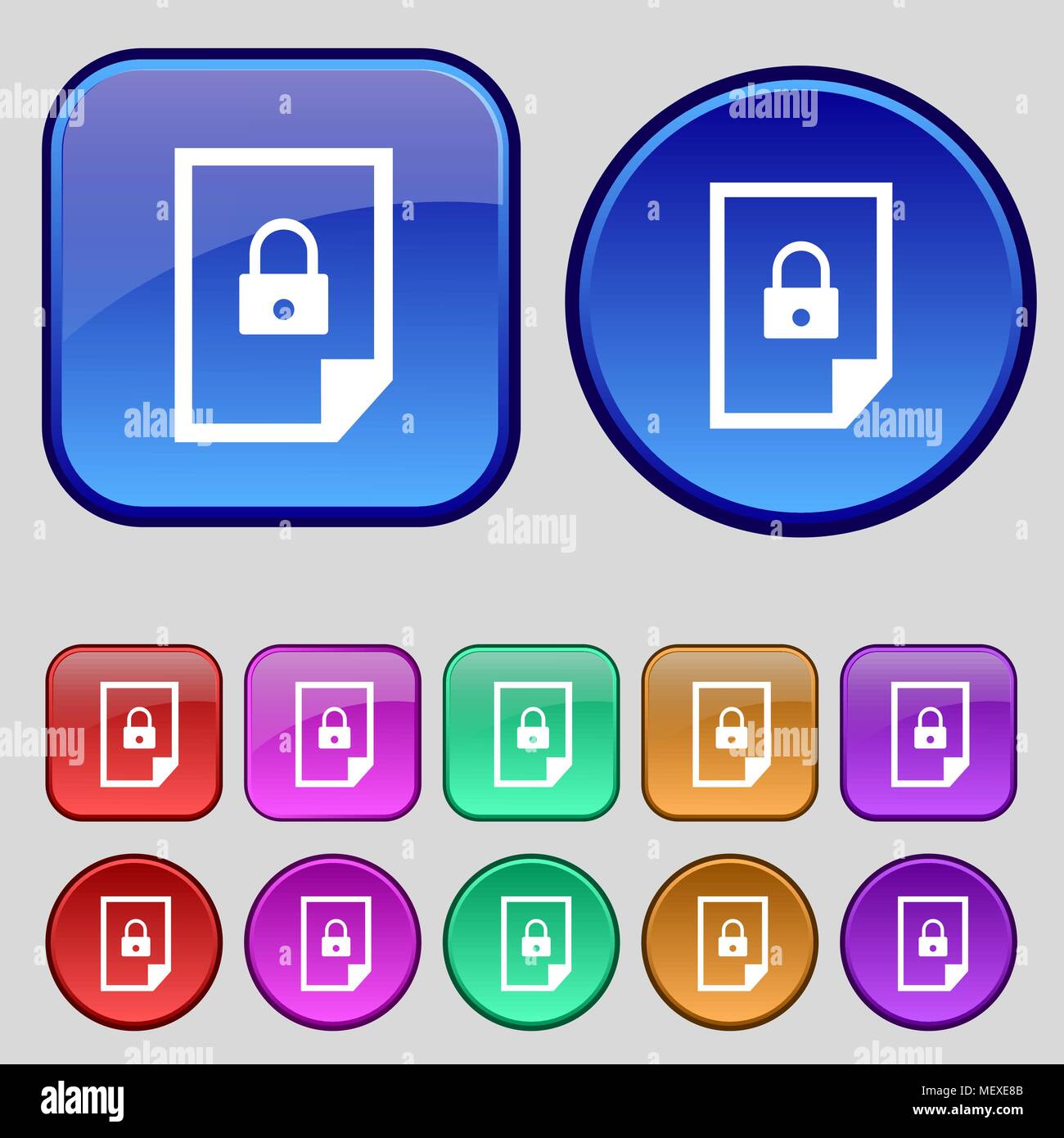File locked icon sign. Set of coloured buttons. Vector illustration ...