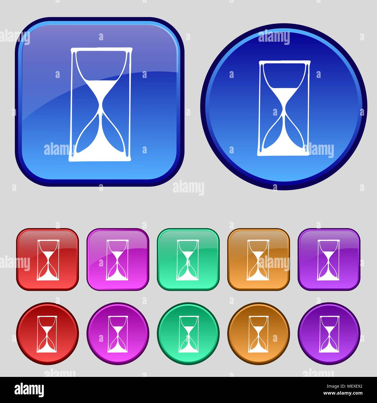Hourglass sign icon. Sand timer symbol. Set of colour buttons. Vector ...