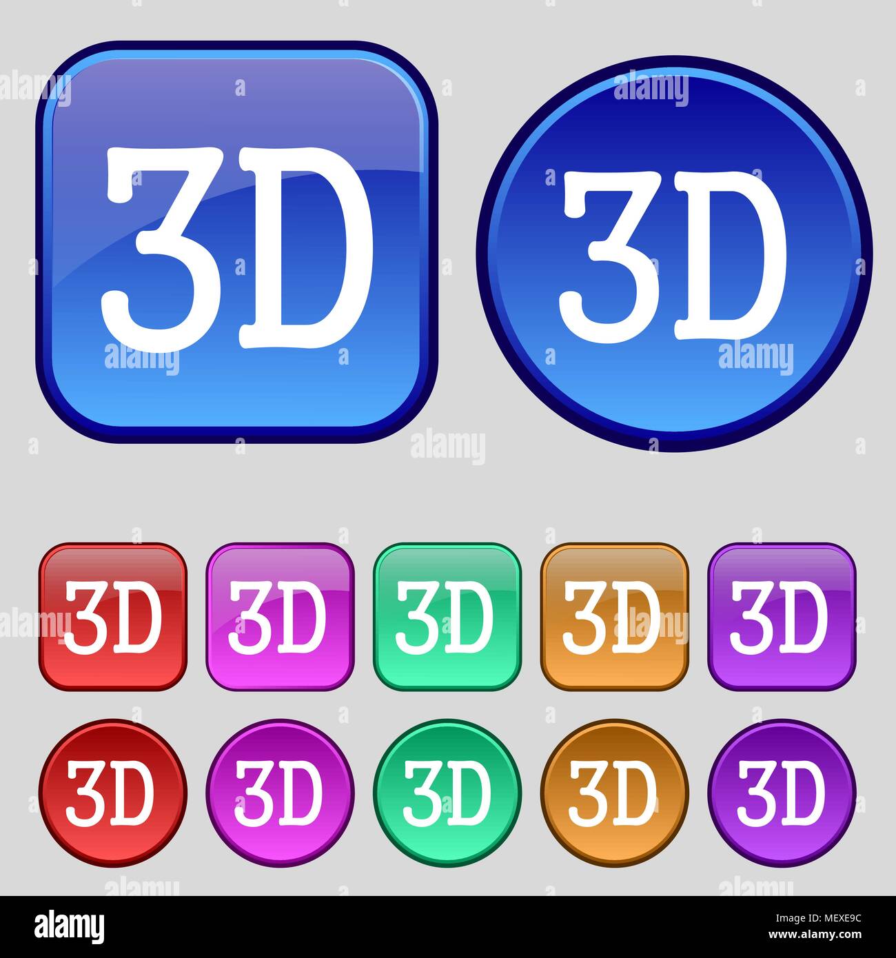 3D sign icon. 3D New technology symbol. Set of colour buttons. Vector ...
