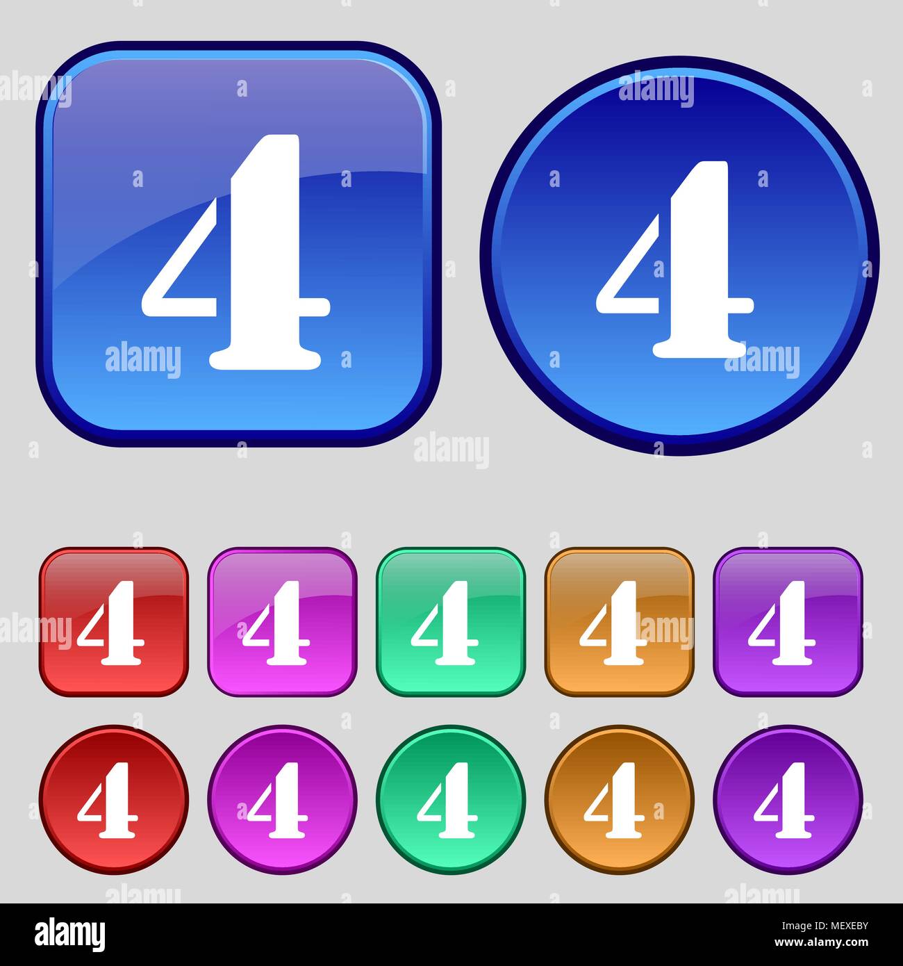 number four icon sign. Set of coloured buttons. Vector illustration ...