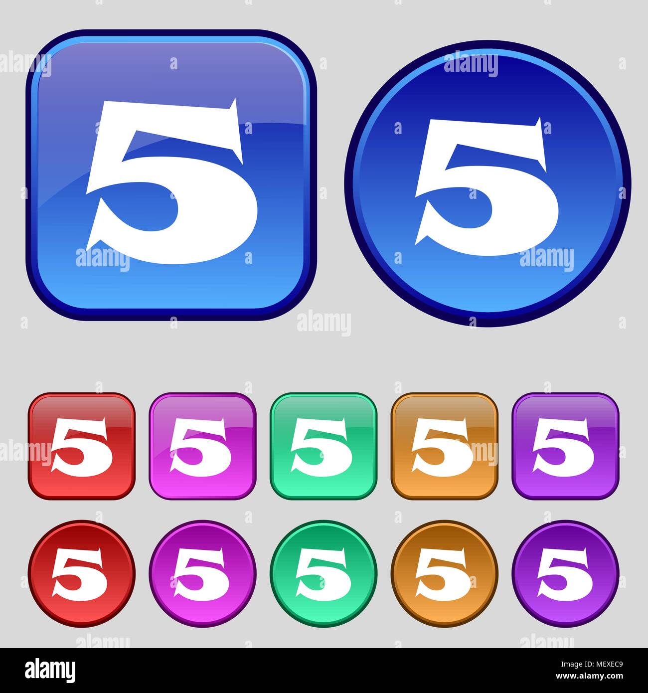 number five icon sign. Set of coloured buttons. Vector illustration ...