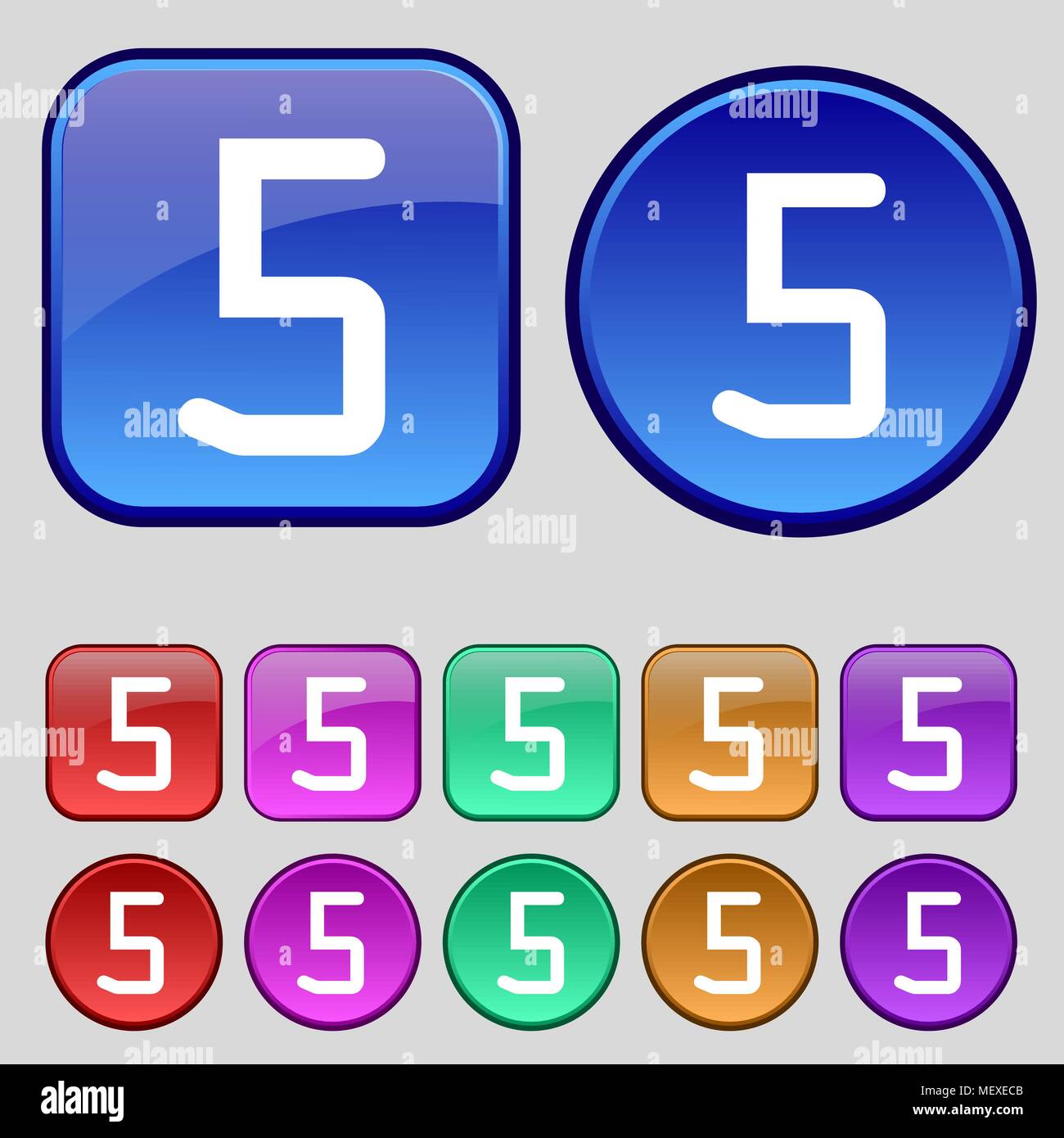 number five icon sign. Set of coloured buttons. Vector illustration ...