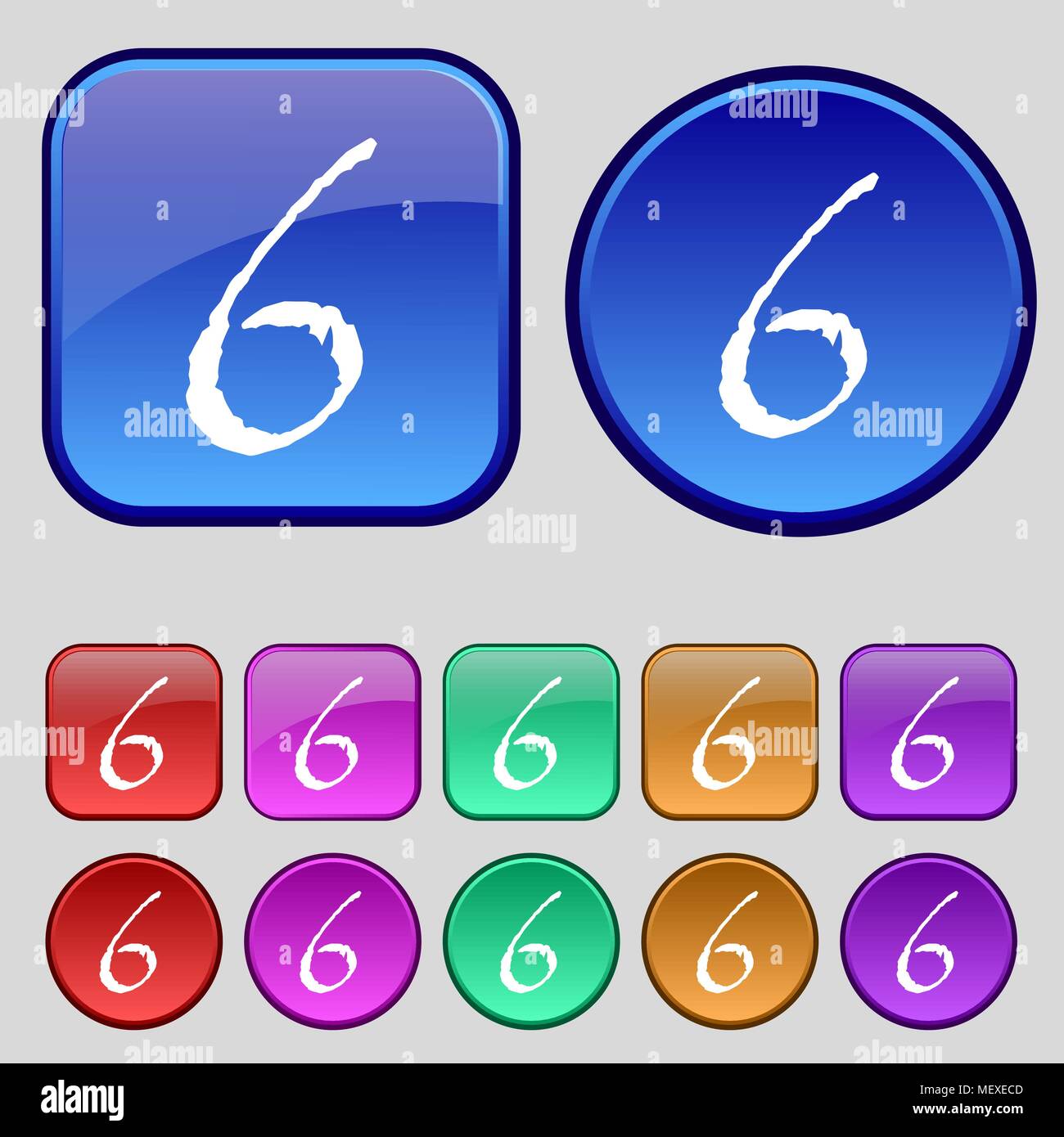 number six icon sign. Set of coloured buttons. Vector illustration ...