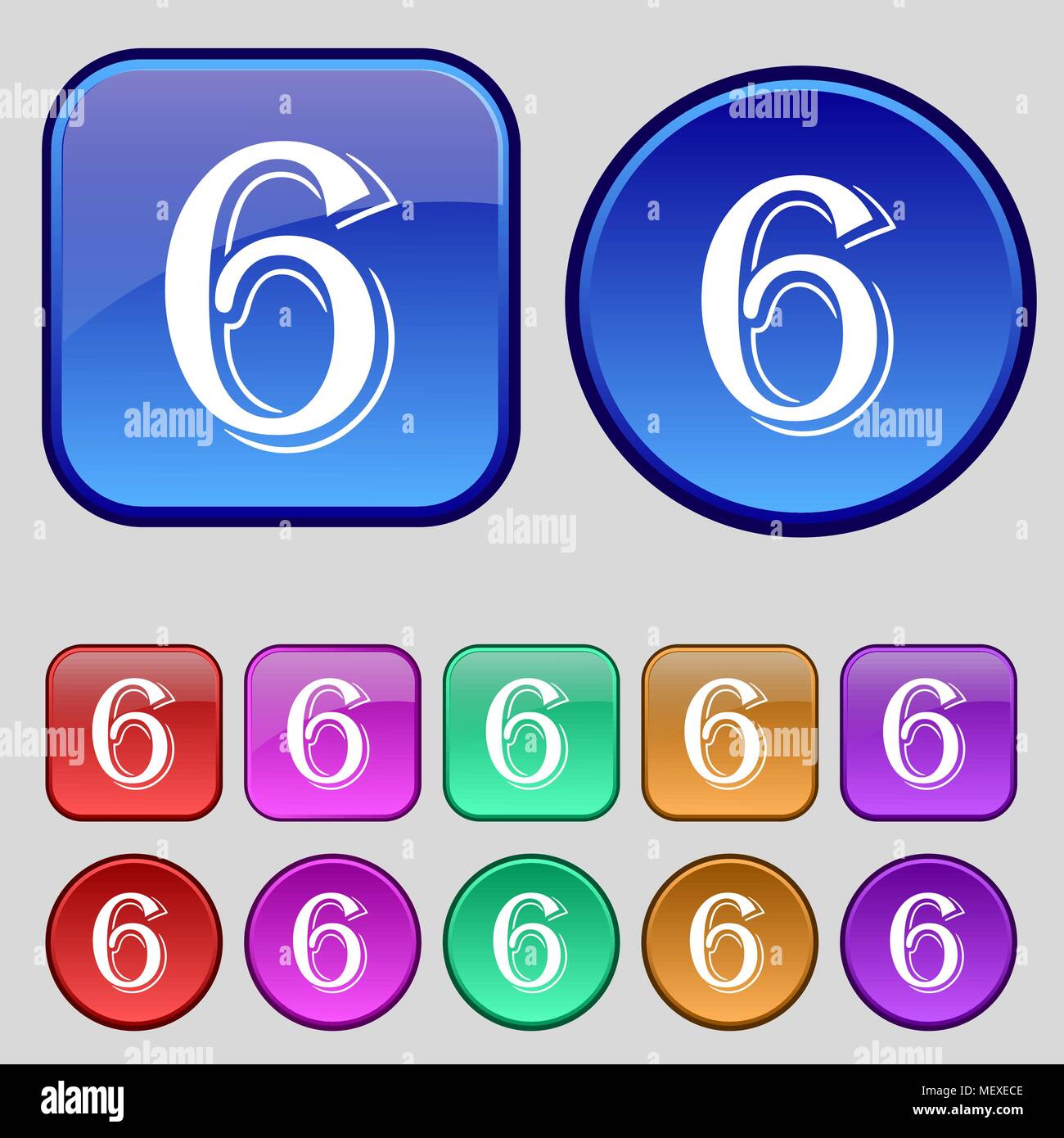 number six icon sign. Set of coloured buttons. Vector illustration ...