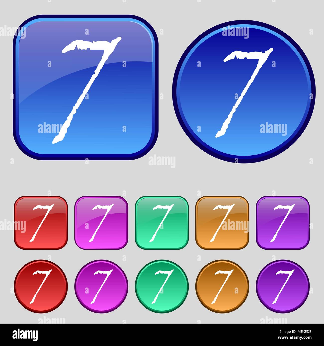 number seven icon sign. Set of coloured buttons. Vector illustration ...