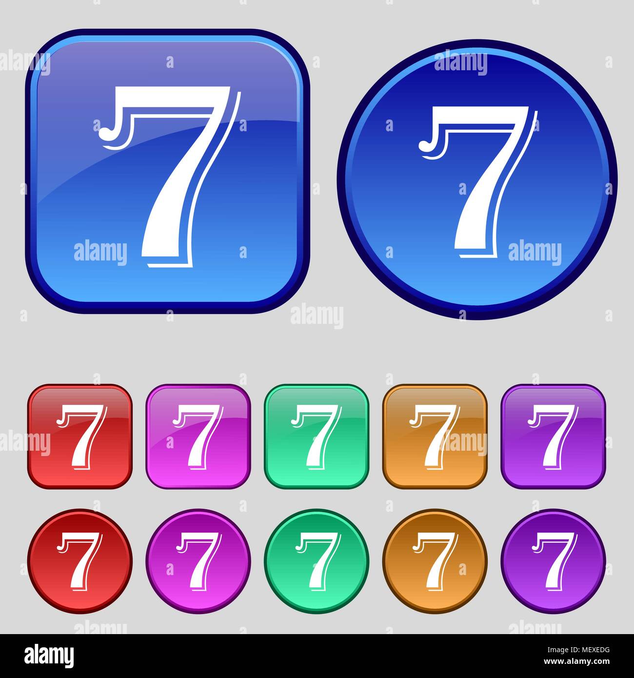number seven icon sign. Set of coloured buttons. Vector illustration ...