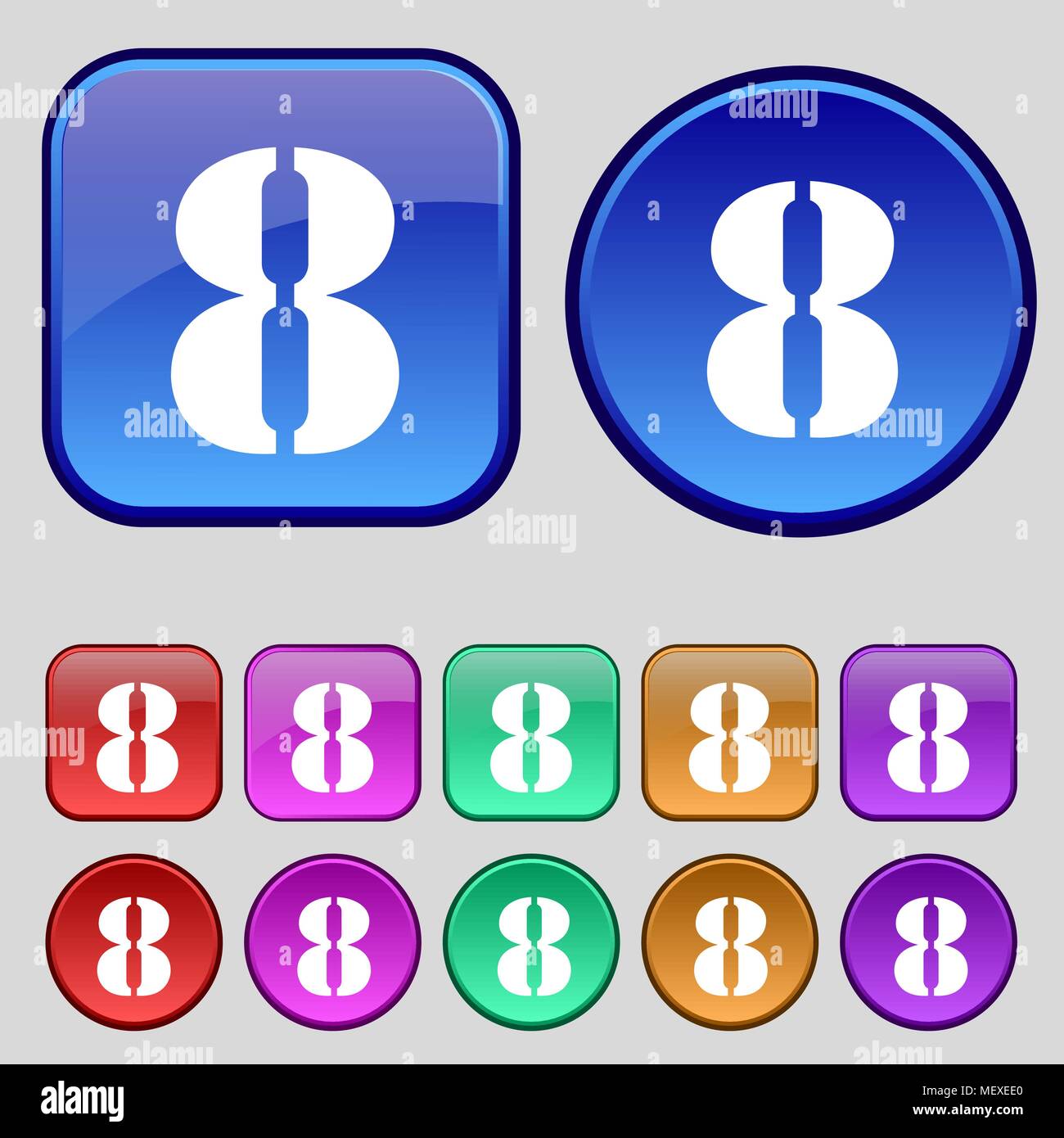 number Eight icon sign. Set of coloured buttons. Vector illustration ...