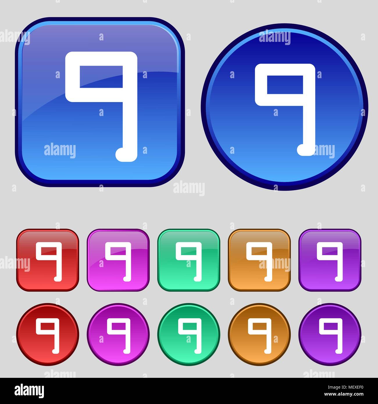 number Nine icon sign. Set of coloured buttons. Vector illustration ...