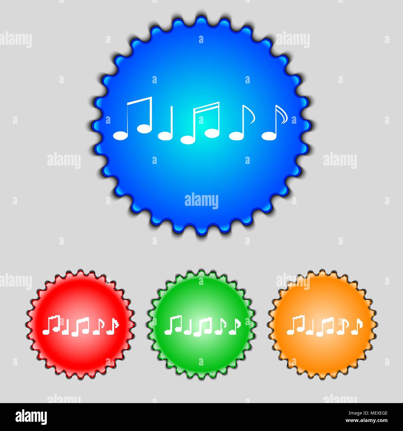 Music note sign icon. Musical symbol. Set colourful buttons. Vector ...